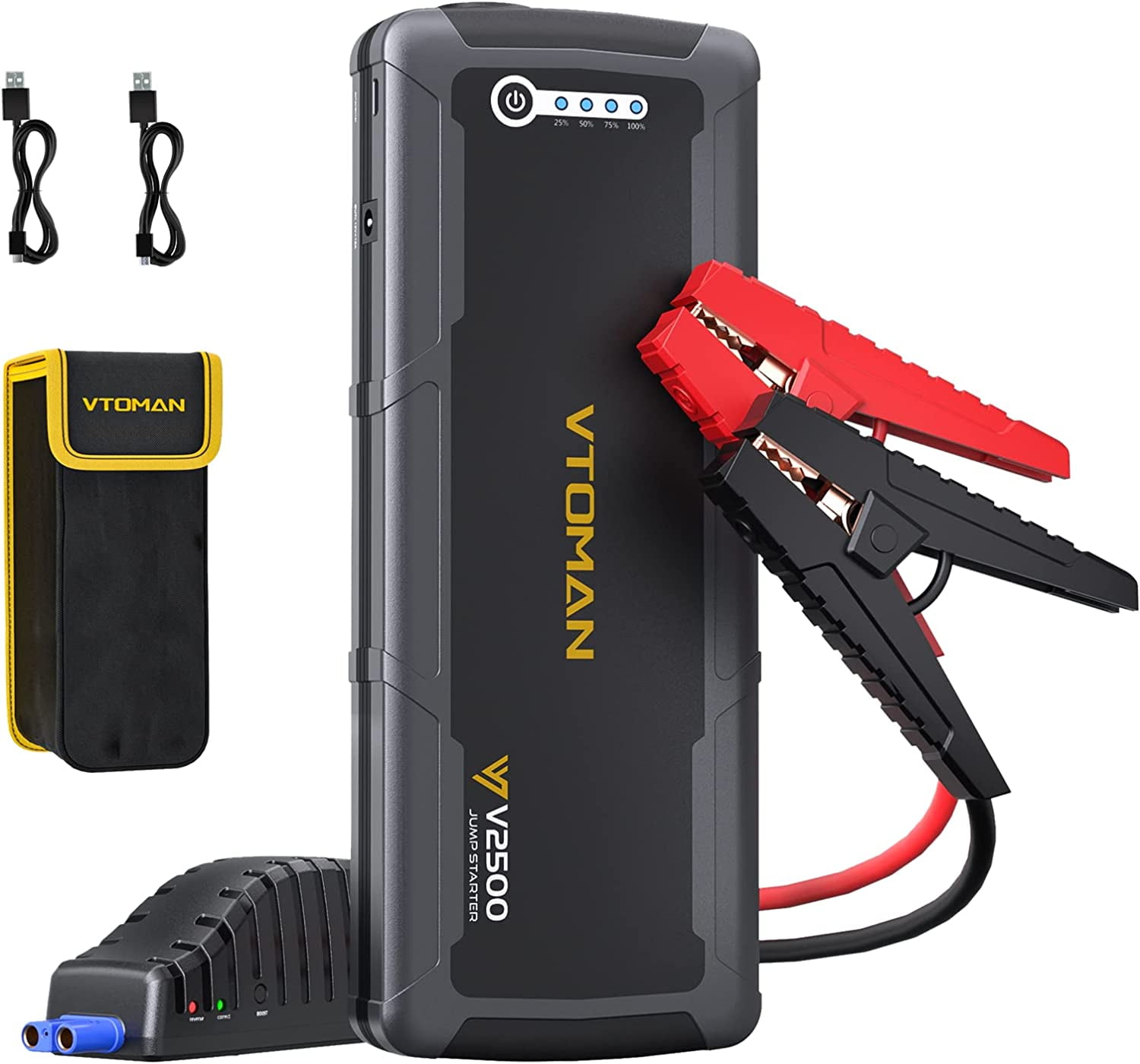VTOMAN 2500A Car Jump Starter (for 7.0L Gas&5.0L Diesel), Portable 12V ...