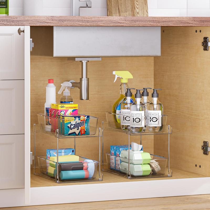 VTOPMART 2 Tier 2-4 Pack Clear Organizer, Kitchen Pull-Out Organization ...