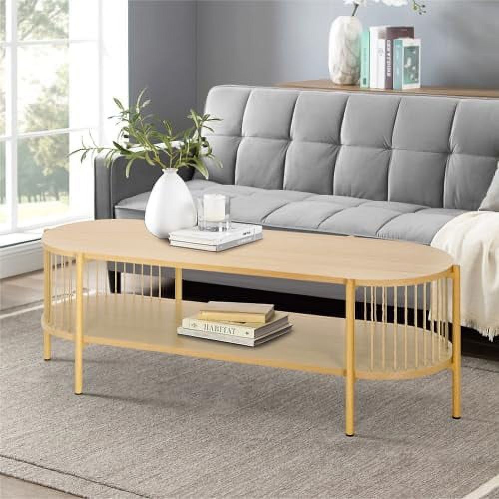 VTQYOPE Sophia & William Coffee Table 2-Tier Rectangular Coffee Table with Sliding Door & Sturdy ...