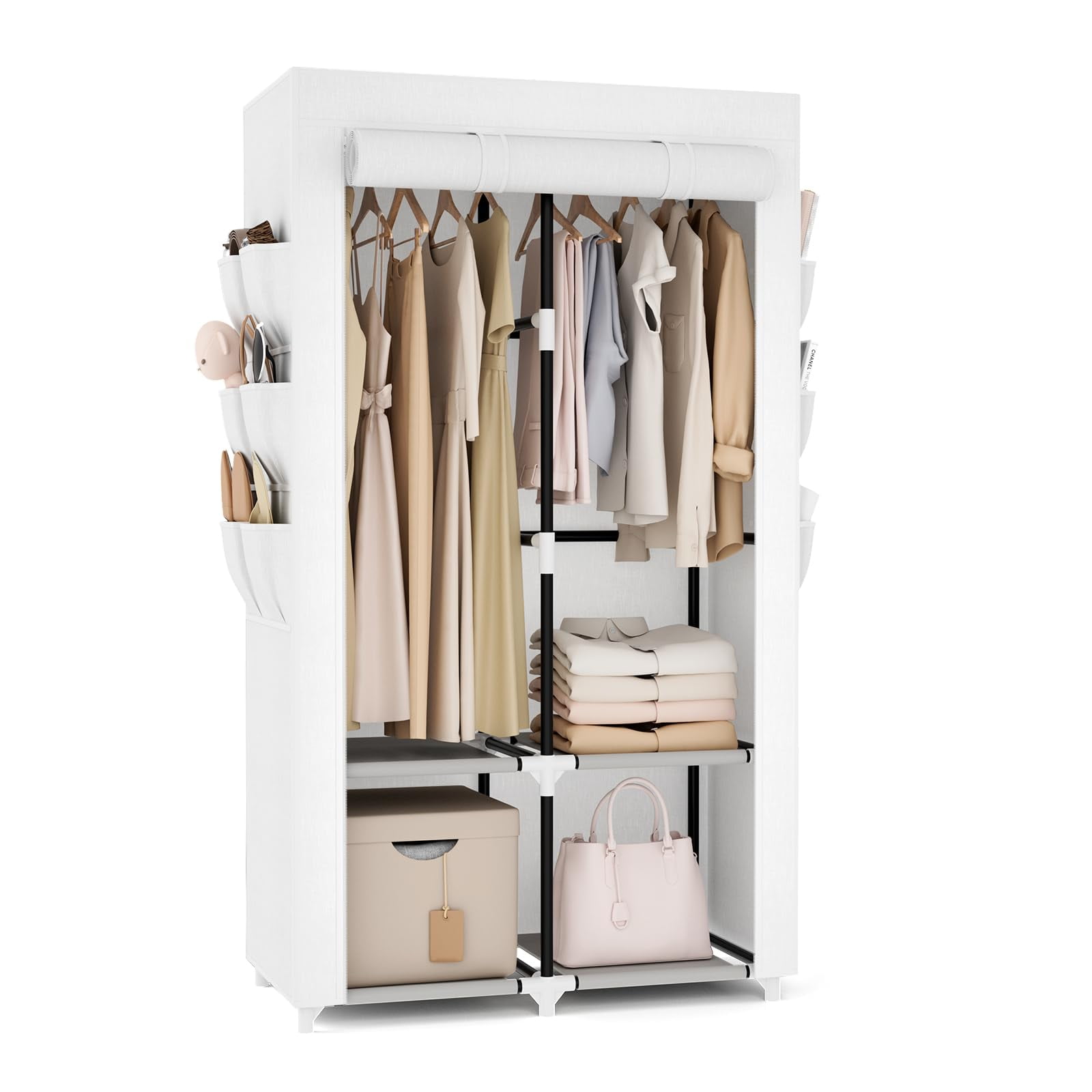 VTRIN Portable Closet Wardrobe Closet for Hanging Clothes with 4 ...