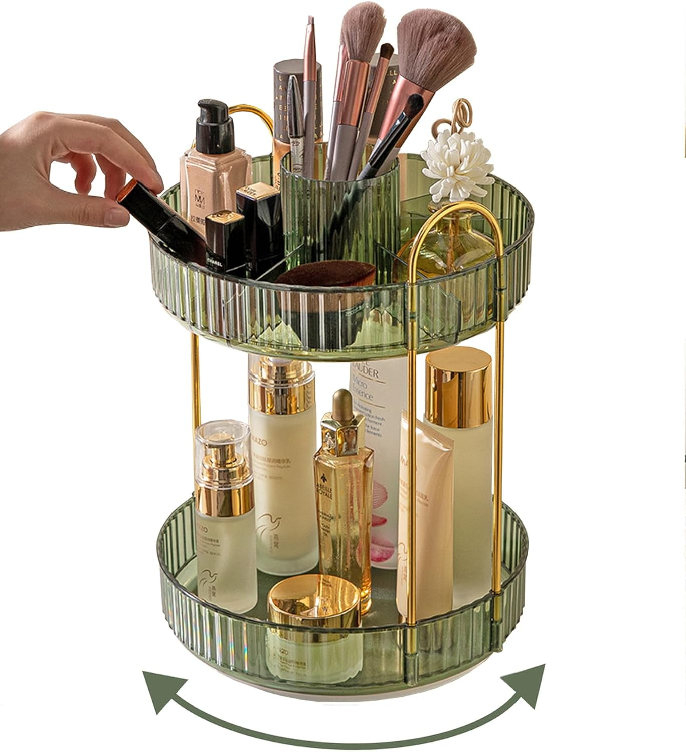 VTUBUON 360 Rotating Makeup Organizer for Vanity 2 Tier Large Capacity ...