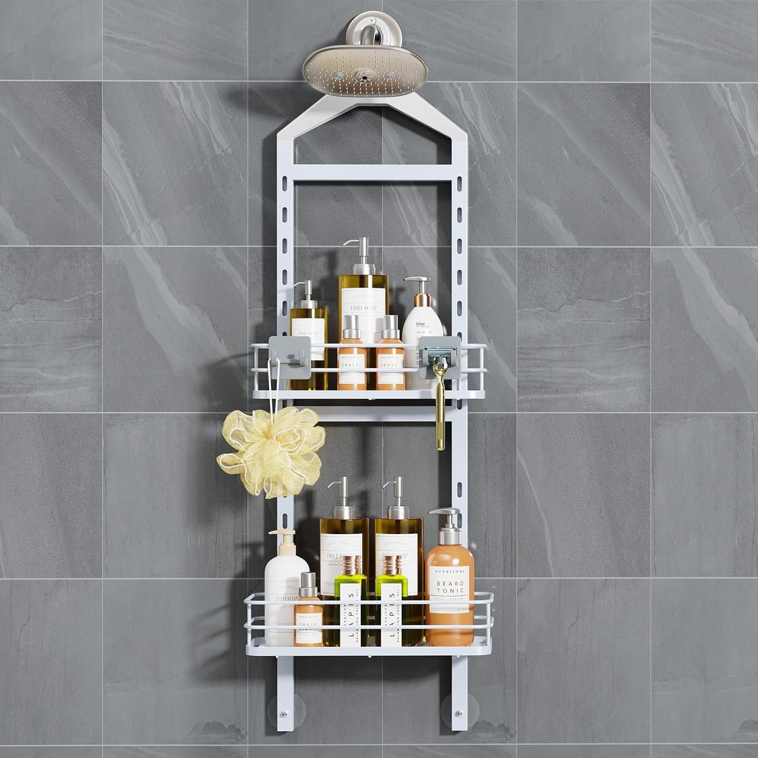 VTUBUON 4 Tier Height-Adjustable Shower Caddy Hanging Anti-Swing-Over ...