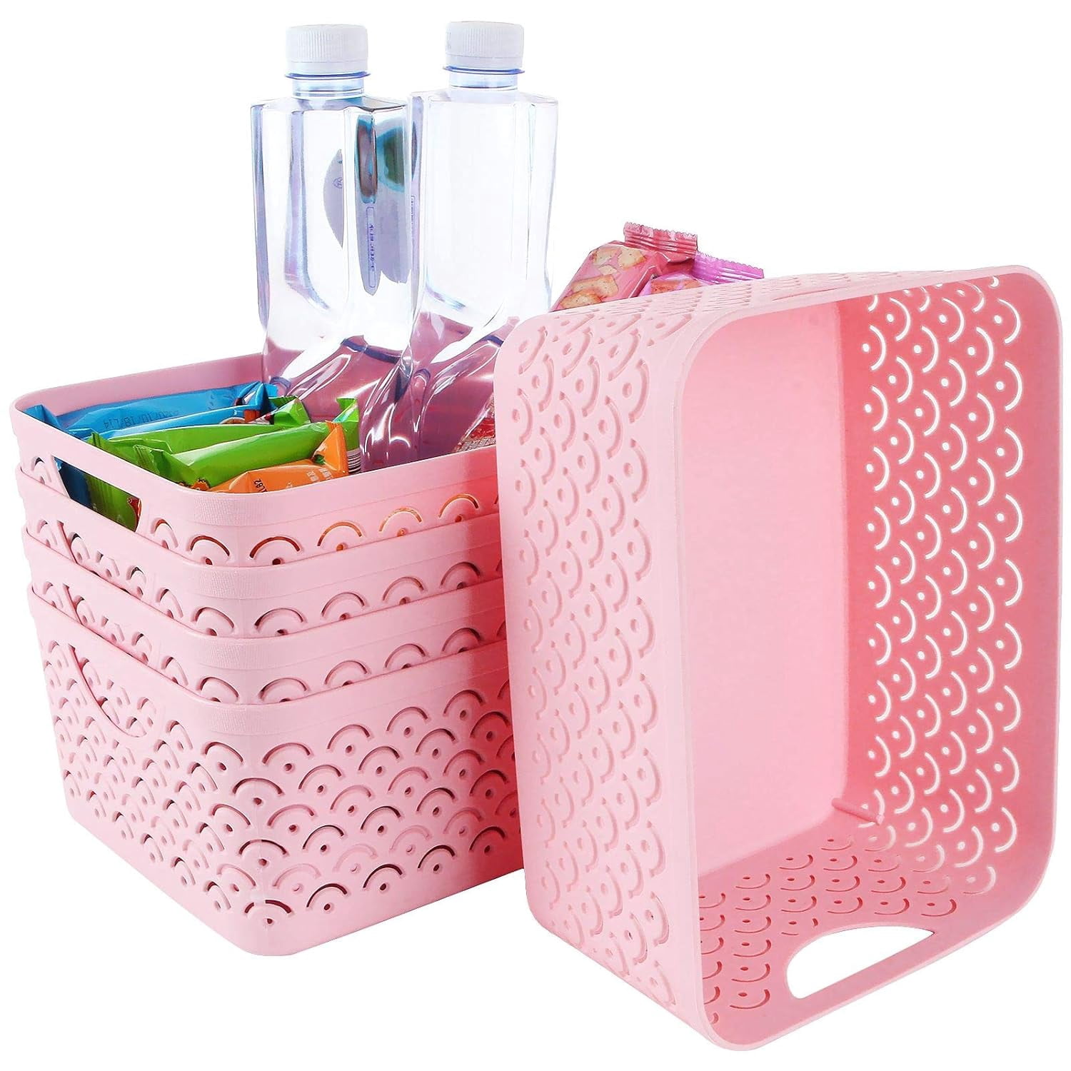 VTUBUON 5 Pack Plastic Storage Baskets Portable Pink Fish Scale Pattern ...