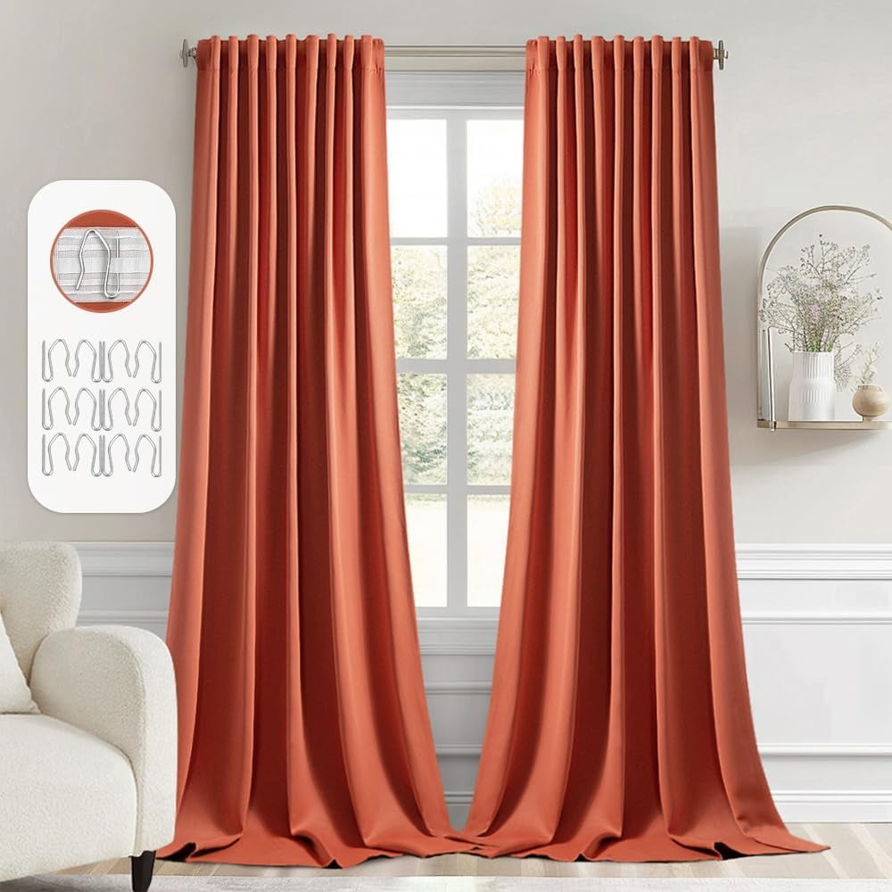 VTUBUON Baby Pink Back Tab Blackout Curtains 102 Inch Long 2 Panels Set ...