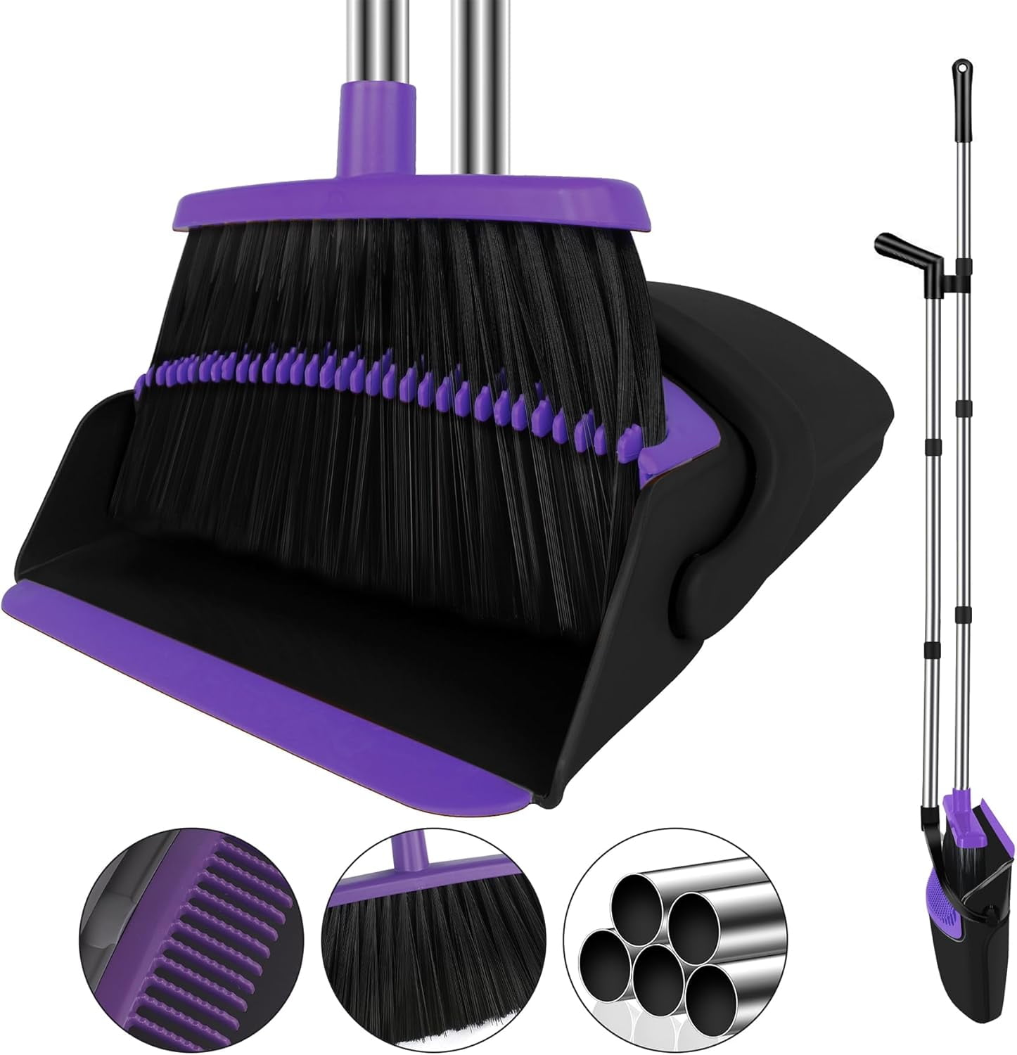 Broom and Dustpan Set, Upright Purple Broom with Dustpan Combo Set 51 ...