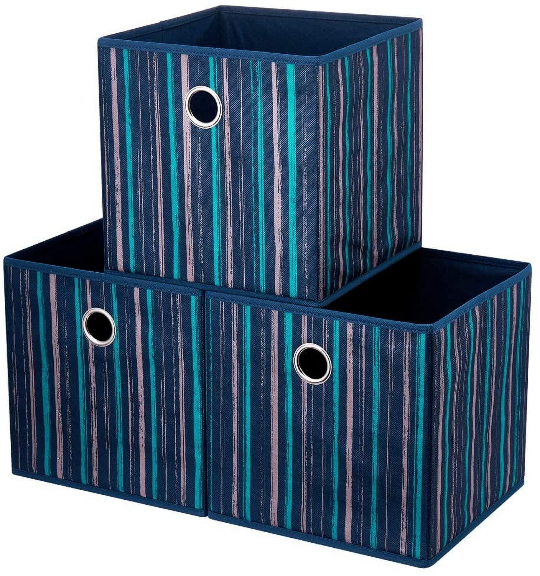 VTUBUON Fabric Storage Cubes Bins Blue Teal Printed Vertical Stripe ...