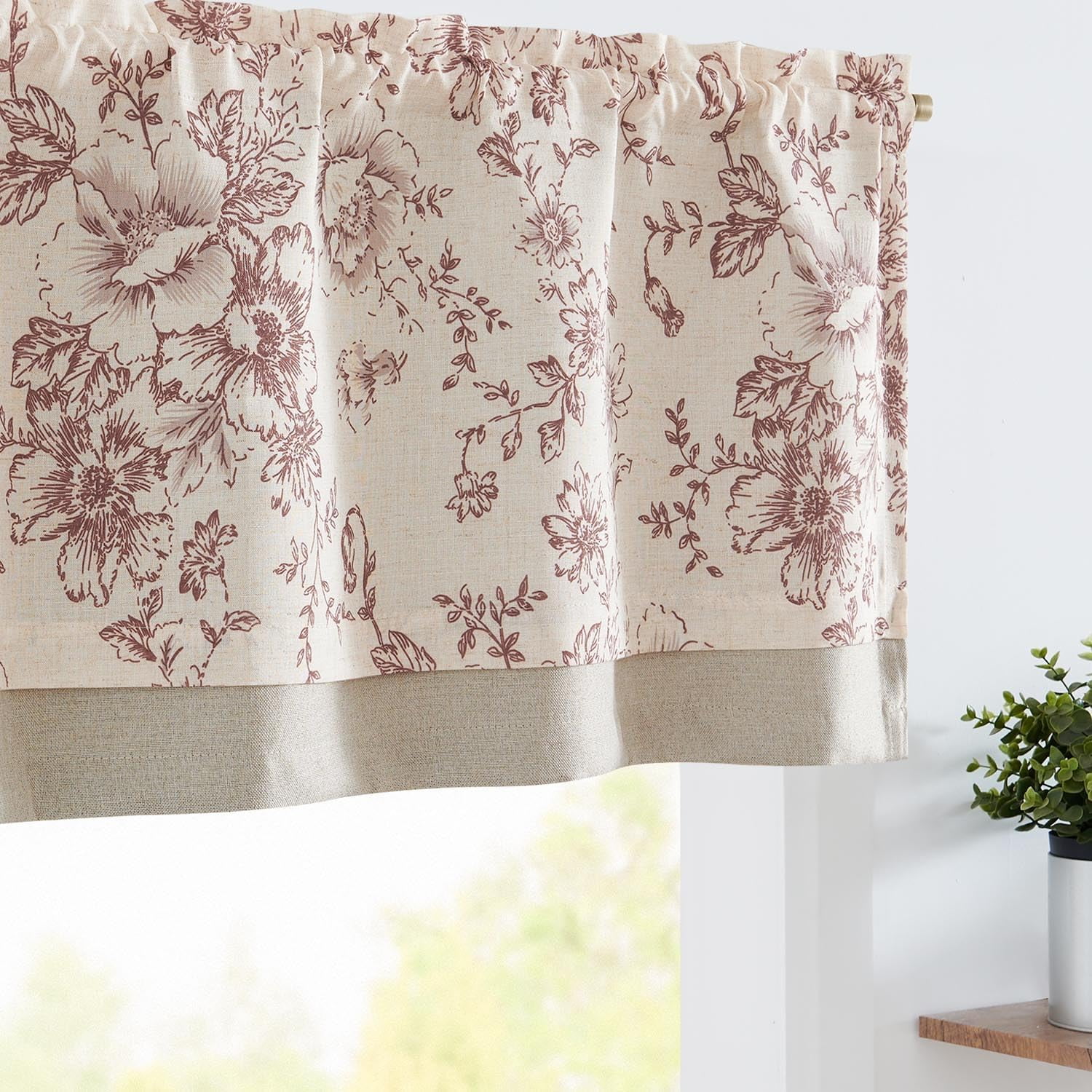 VTUBUON Floral Curtain Valance for Windows 16 Inch Linen Valance for ...