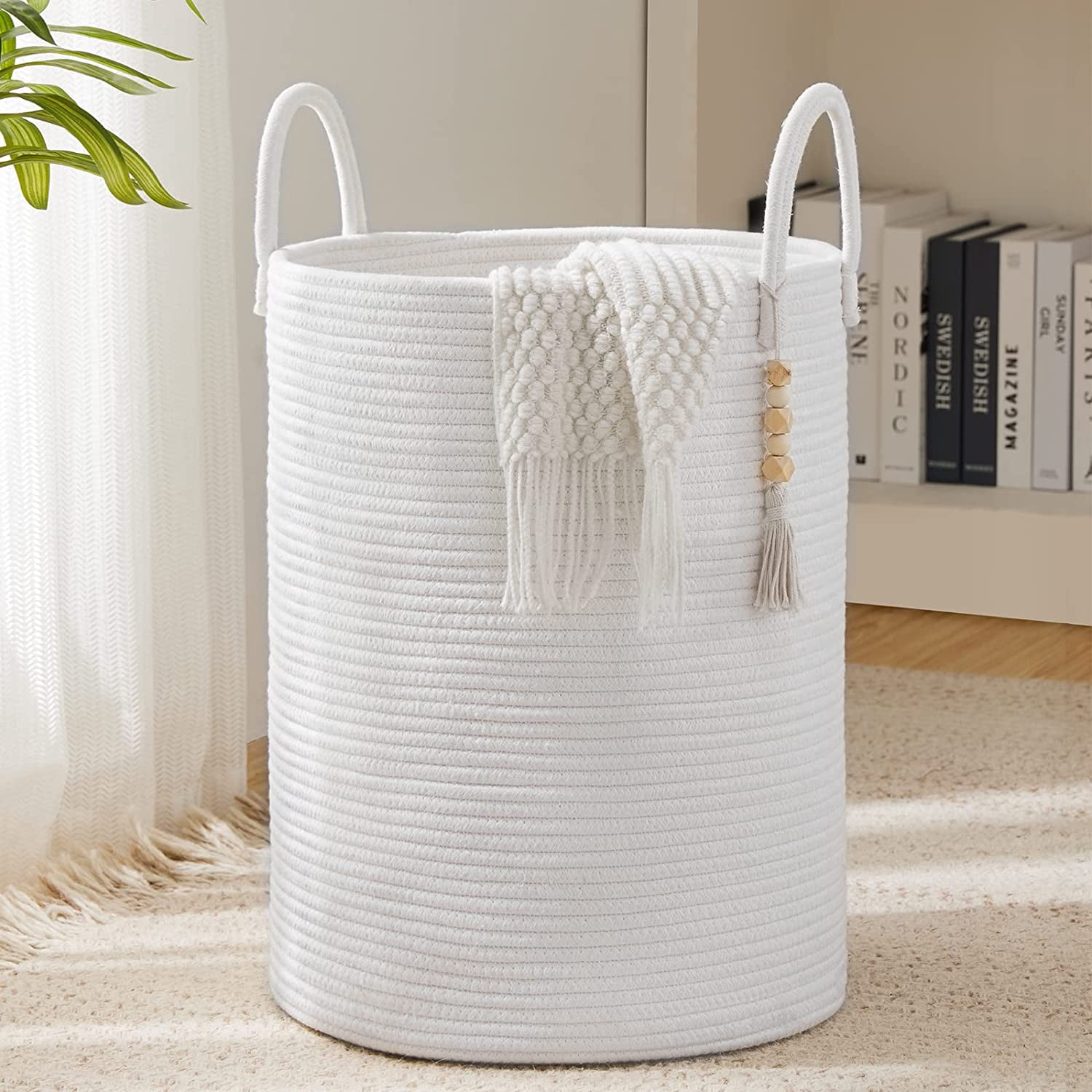 VTUBUON Jute Rope Laundry Hamper Basket 58L Tall Woven Collapsible ...