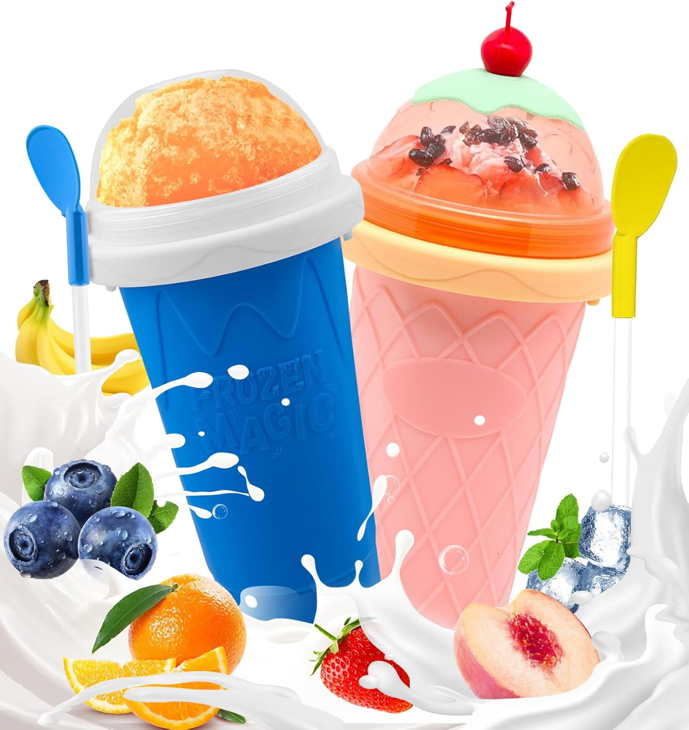 VTUBUON Slushie Cup 2 Pack Slushy Maker Cup Frozen Magic Squeeze Cups ...