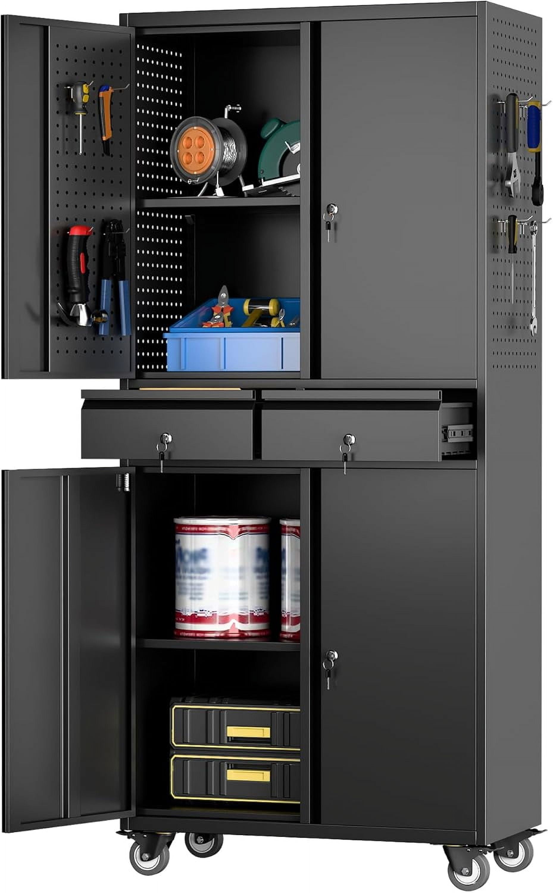 VTUGBUI Garage Storage Cabinet with Wheels Metal Storage Cabinet with ...