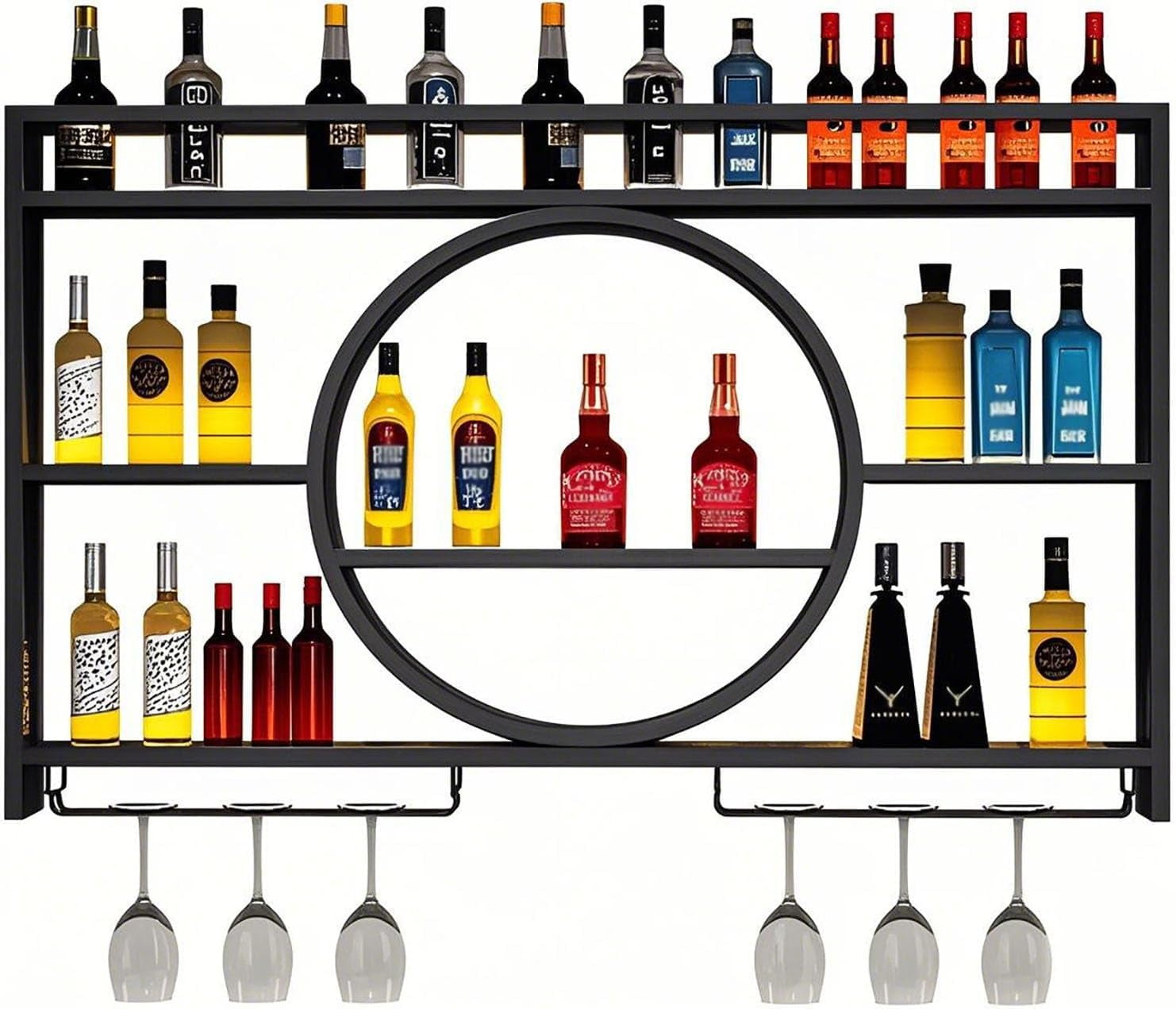 VTUGBUI Wall Mounted with LED Light 3-Tier Metal Floating Bar Shelves ...