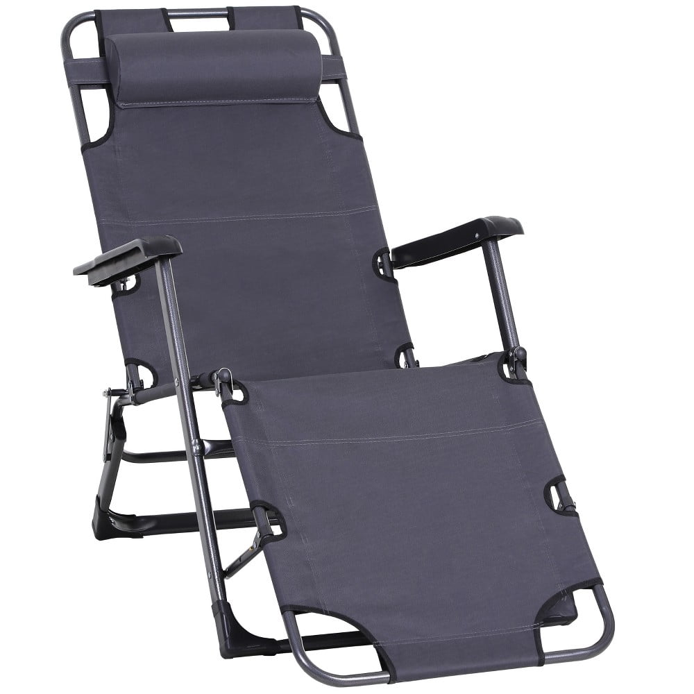 VTUIVBH 2-in-1 Folding Patio Lounge Chair w/ Pillow Outdoor Portable ...