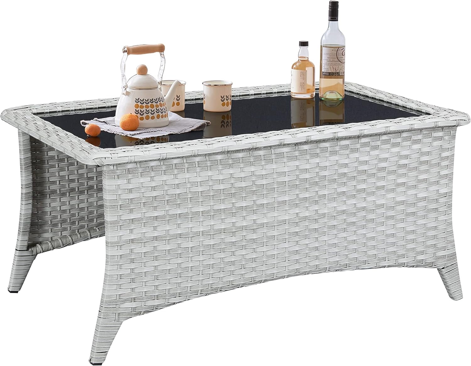 VTUIVBH 40 Inch Rectangular Coffee Table - Grey Wicker Outdoor Table ...