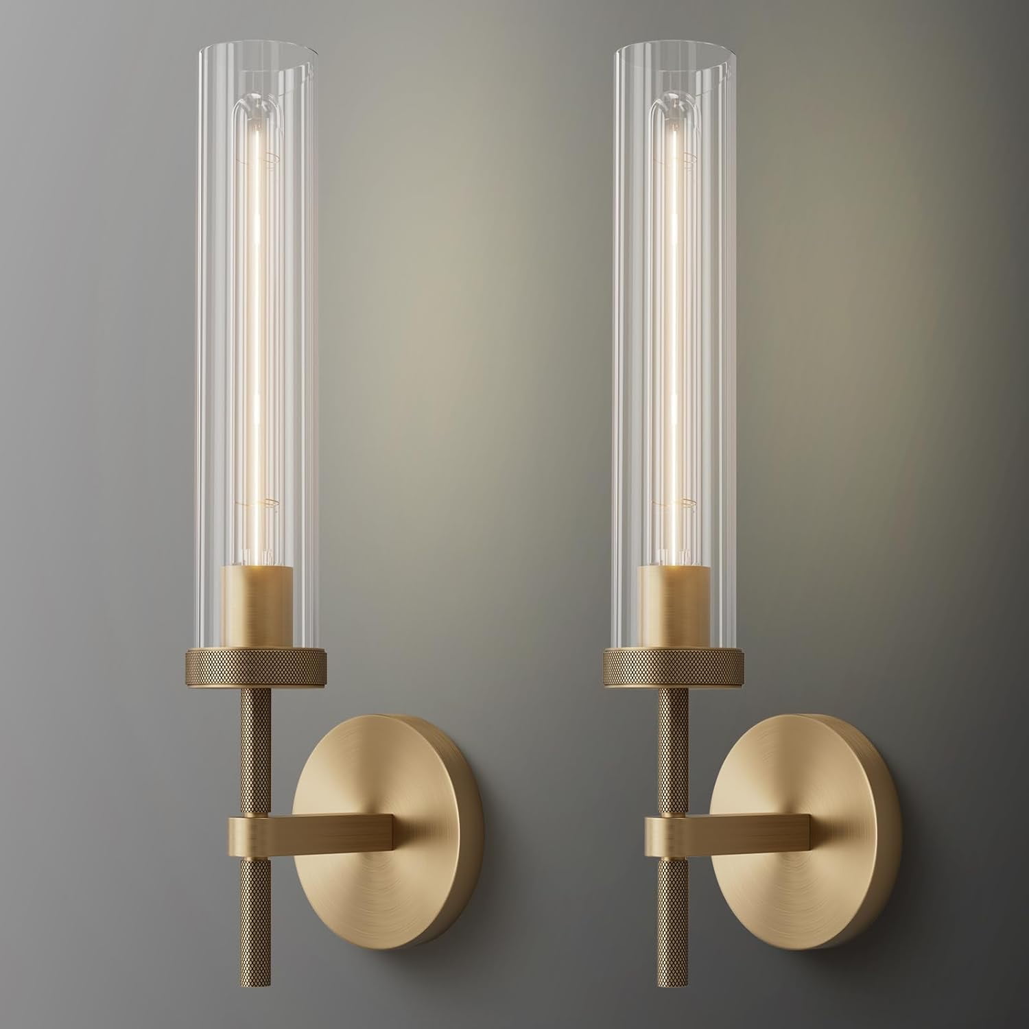 VTUIVBH Brass Wall Sconces Double Lights 30" Knurled Texture Indoor ...