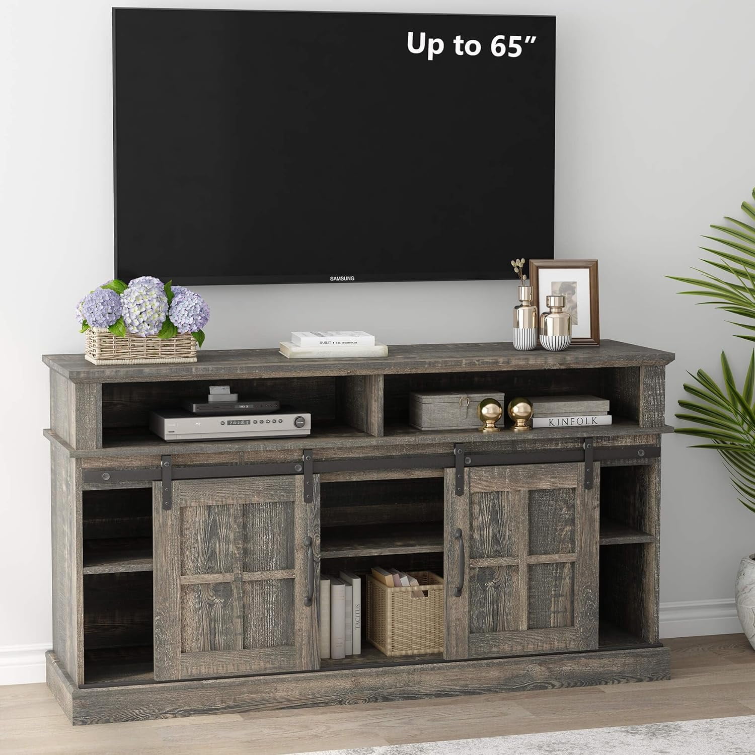 VTUIVBH Farmhouse TV Stand Grey 58 inch Entertainment Center 32" Tall ...