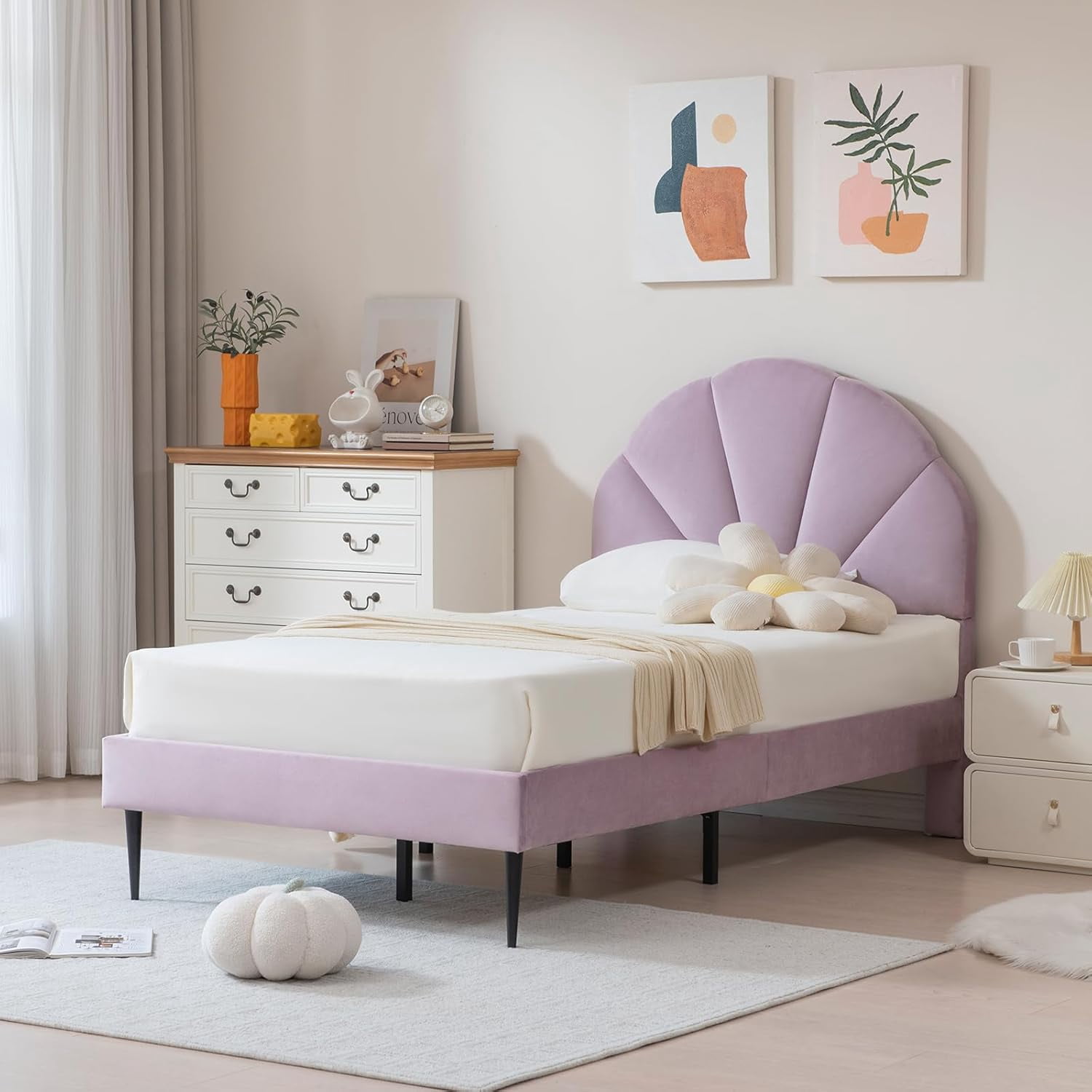 VTUIVBH Full Bed Frame with Seashell Headboard Velvet Upholstered ...
