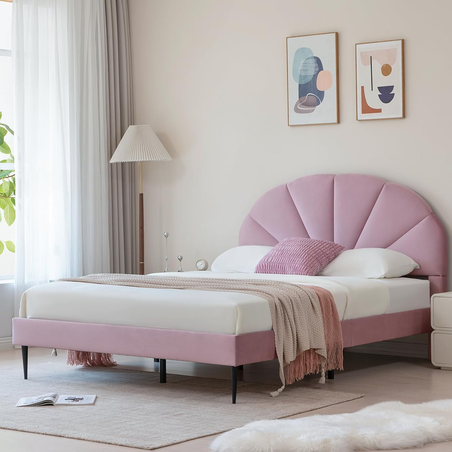 VTUIVBH Full Bed Frame with Seashell Headboard Velvet Upholstered ...
