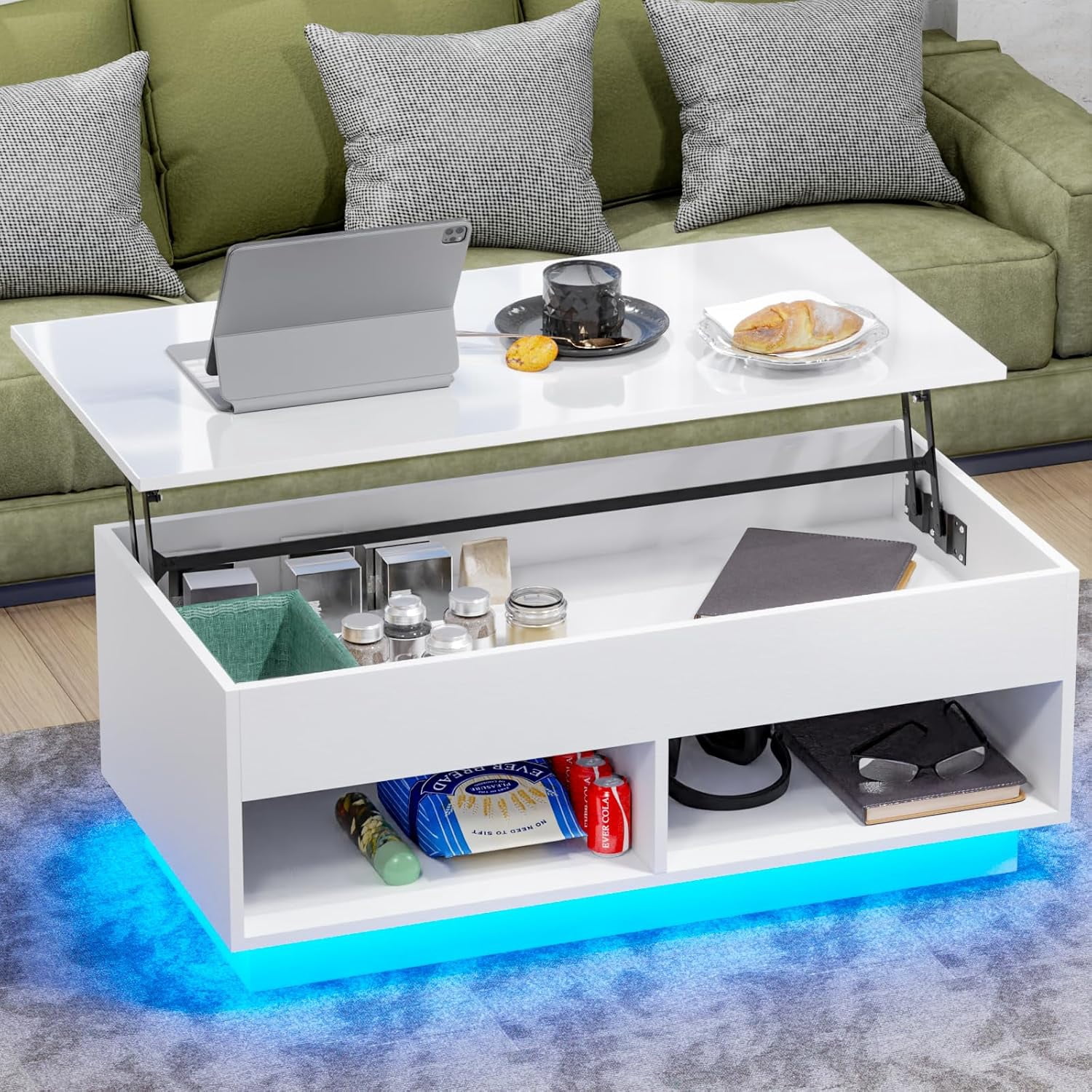VTUIVBH LED Lift Top Coffee Table and TV Stand Modern LED Entertainment ...