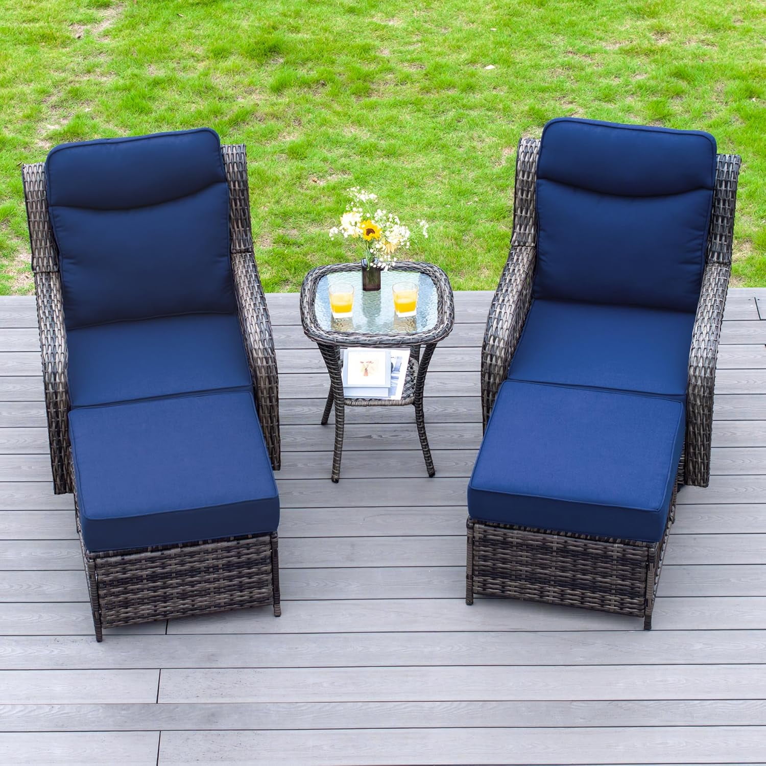 VTUIVBH Patio Bistro Set Wicker Rocking Chairs Sets Outdoor Swivel ...