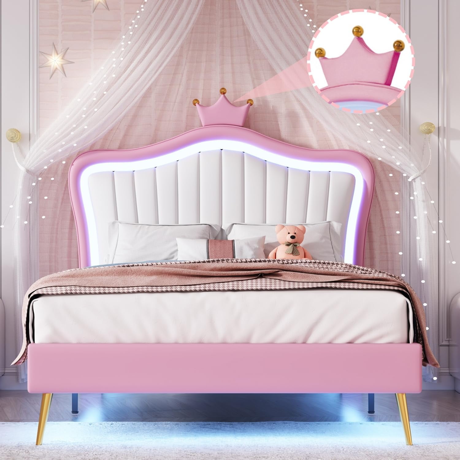 VTUIVBH Pink Wood Twin Bed Frame for Girls Easy Set-up Pink Wood Twin ...