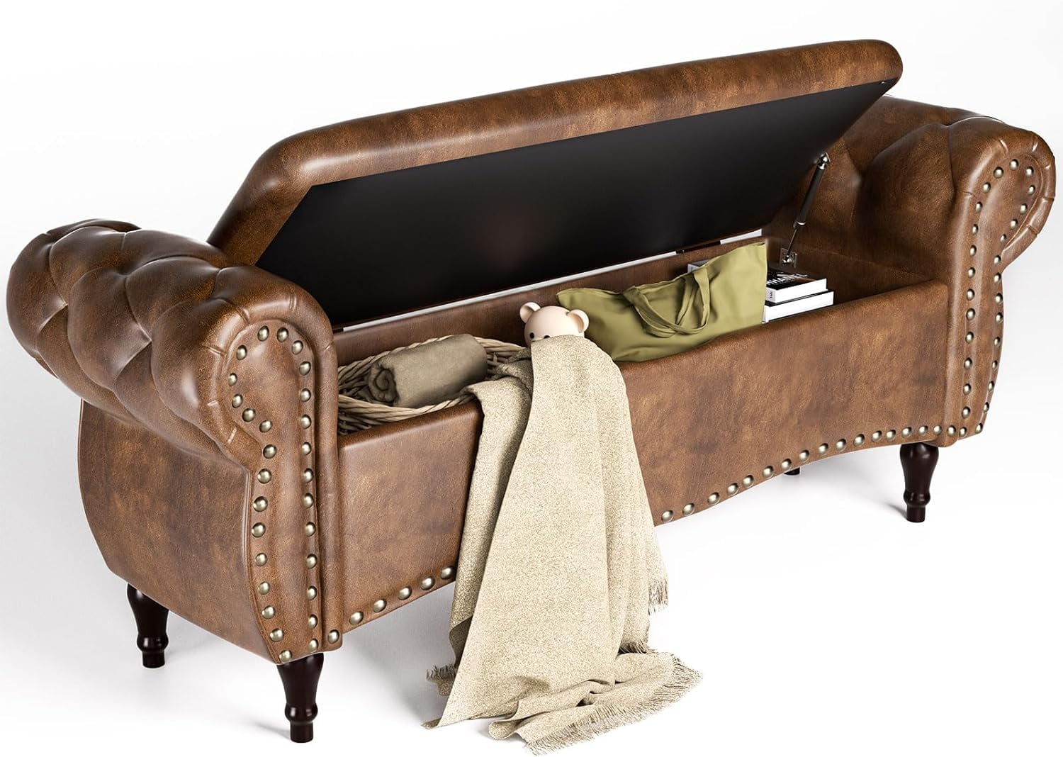 VTUIVBH Storage Ottoman Bench 53" Length Upholstered Bench & Ottoman ...
