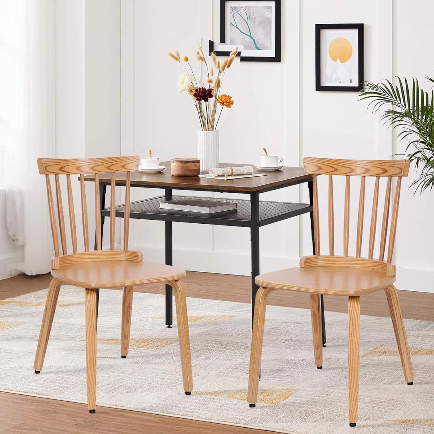 VTUIVBH Windsor Dining Chairs Set of 4 Farmhouse Spindle Back Wood ...