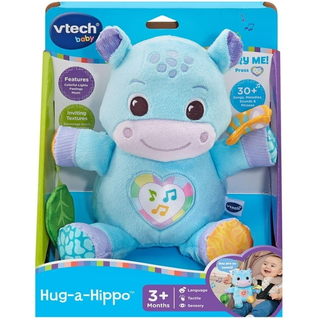 VTech Baby Hug-a-Hippo Musical Plush Toy with Lights and Textures, Blue ...