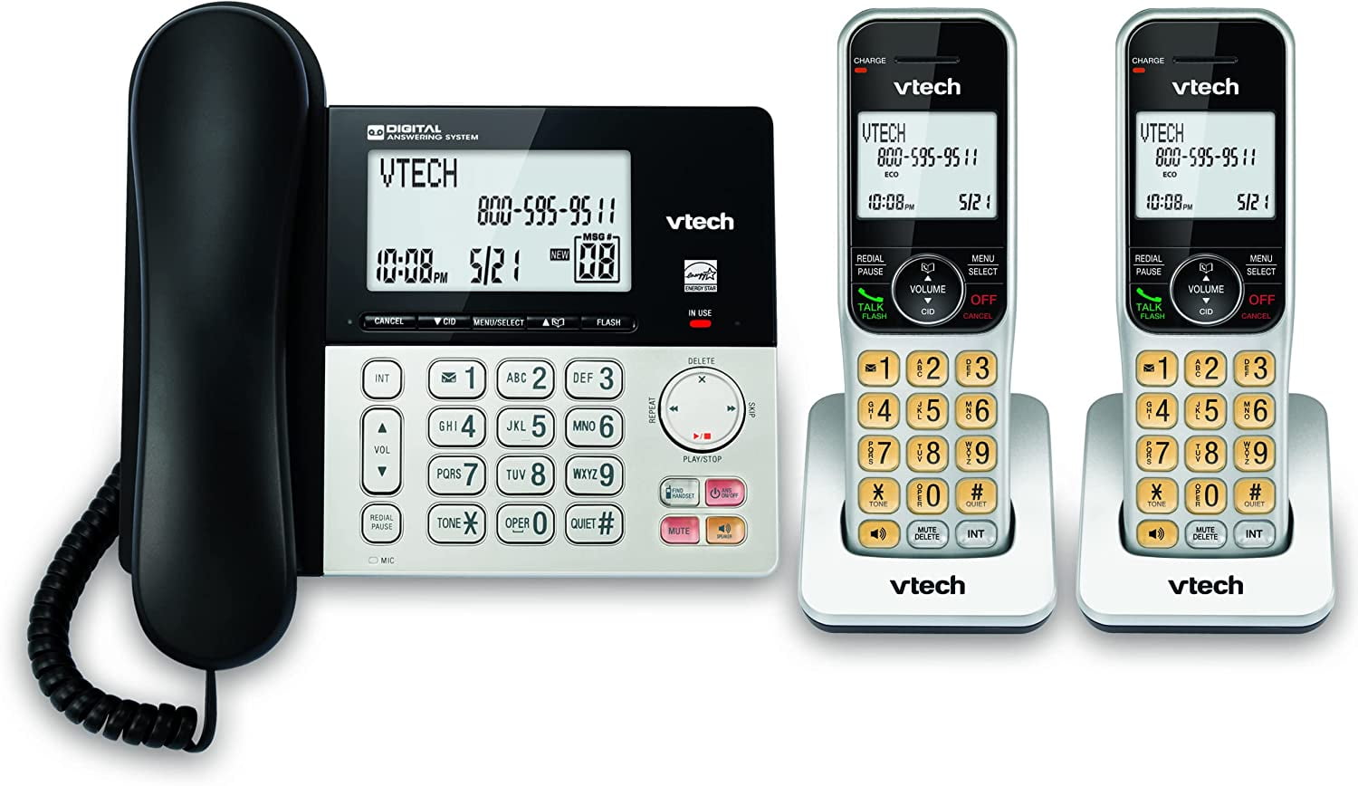 VTECH VG DECT 6.0 2-Handsets Corded/Cordless Phone for Home with ...