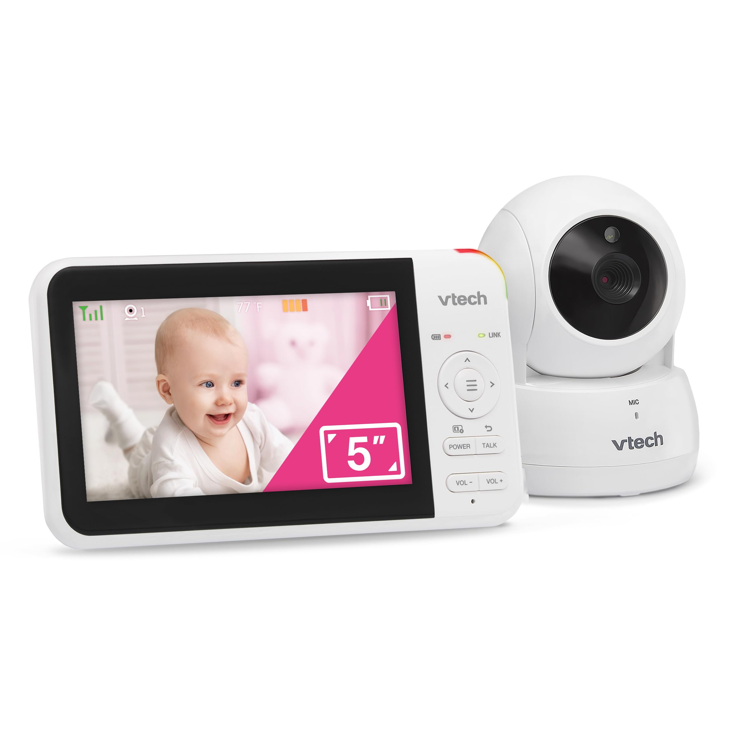 VTech VM924 Remote Pan-Tilt-Zoom Video Baby Monitor, 5" LCD Screen, Up ...