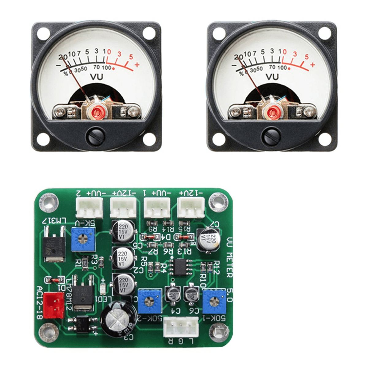 VU Level Audio Meter Stereo Amplifier Board+2pcs VU Meter 9-12V DC ...