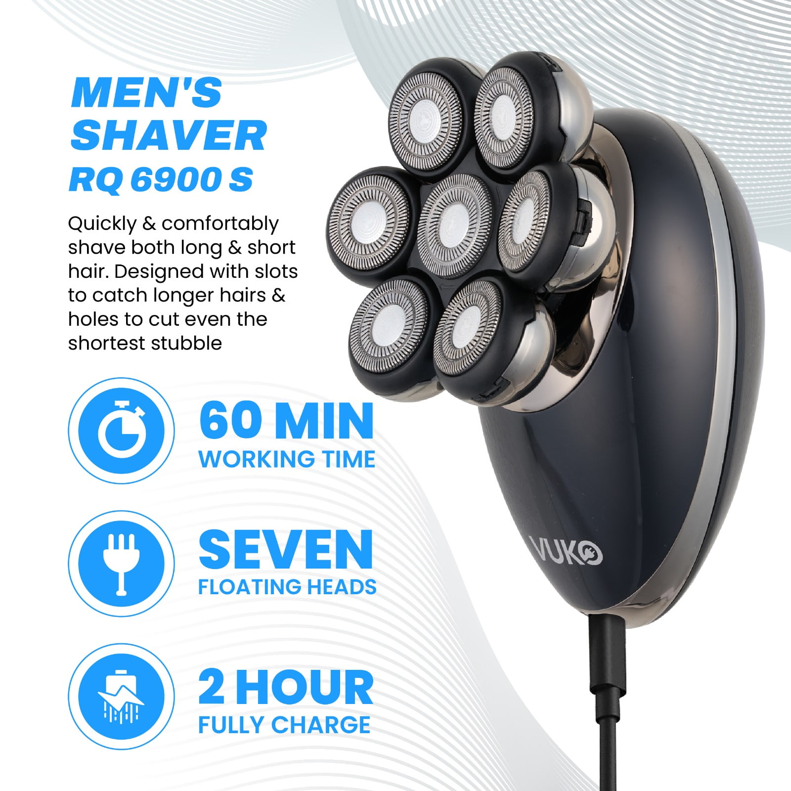 VUKO 7-in-1 Head Shaver Hair Clipper with Nose Hair Trimmer, Face Clean ...