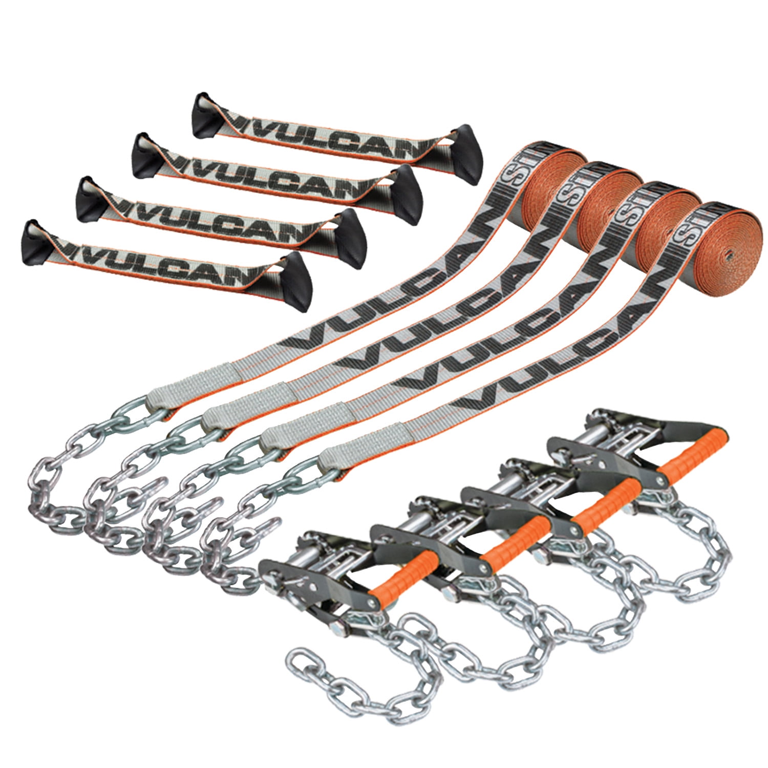 VULCAN Heavy Duty 8-Point Roll Back Vehicle Tie Down Kit - Chain Tails ...