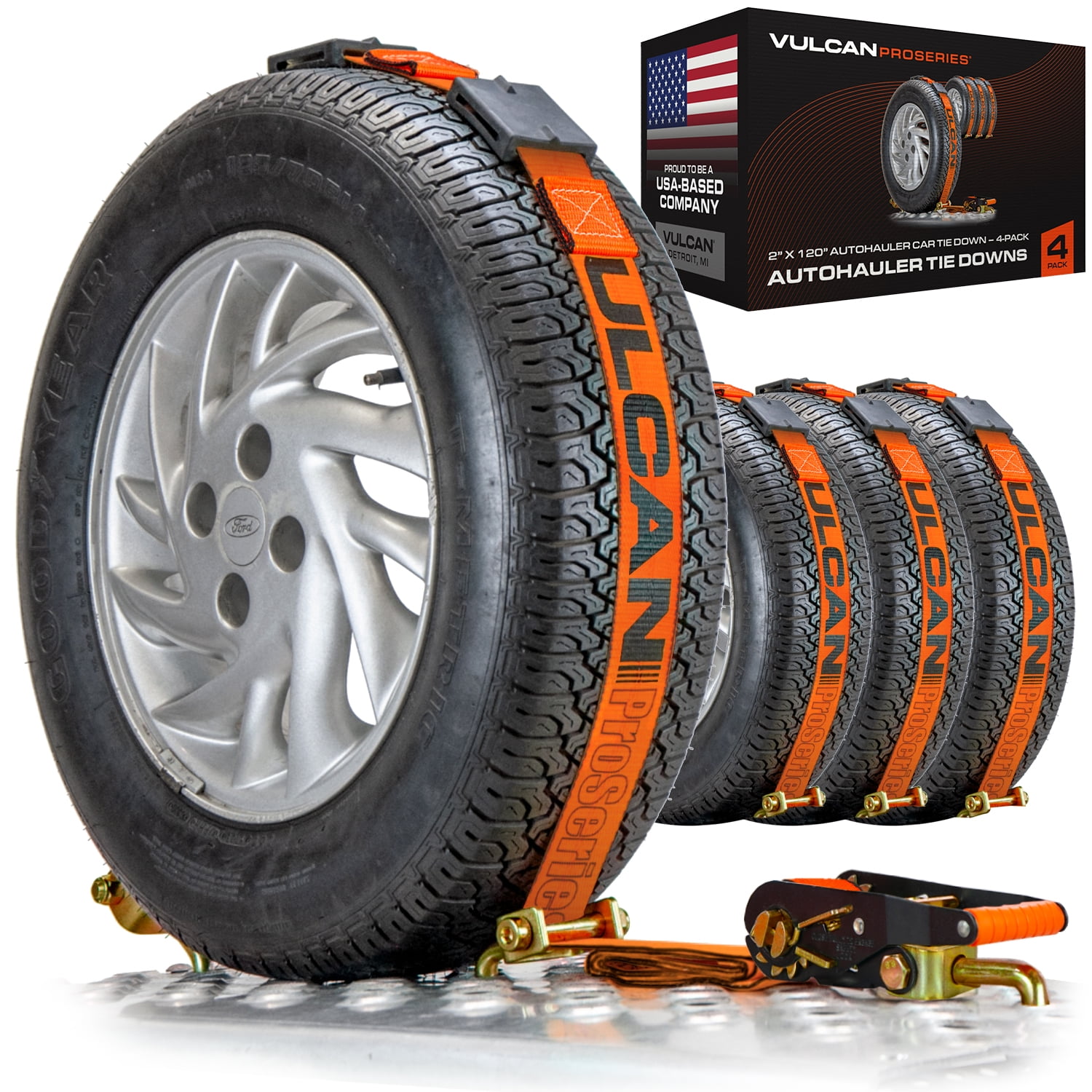 VULCAN Autohauler Car Tie Down, Rolling Idler 3-Cleat, 120 inch, 4 Pack ...