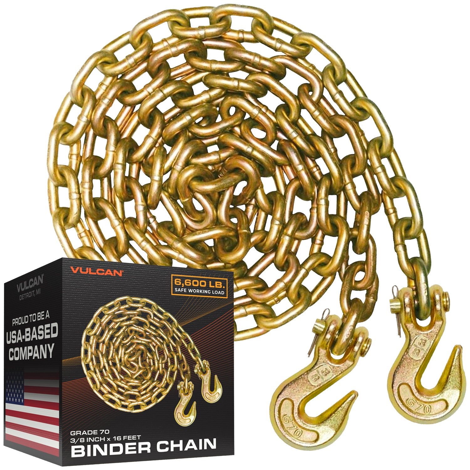 VULCAN Binder Chain - Clevis Grab Hooks - G70 - 3/8 inch x 16 foot ...