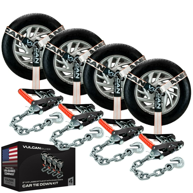 VULCAN Car Tie Down Chain Anchors Lasso 2 inch x 96 inch 4 Pack Silver Series 3300 Lbs SWL Walmart