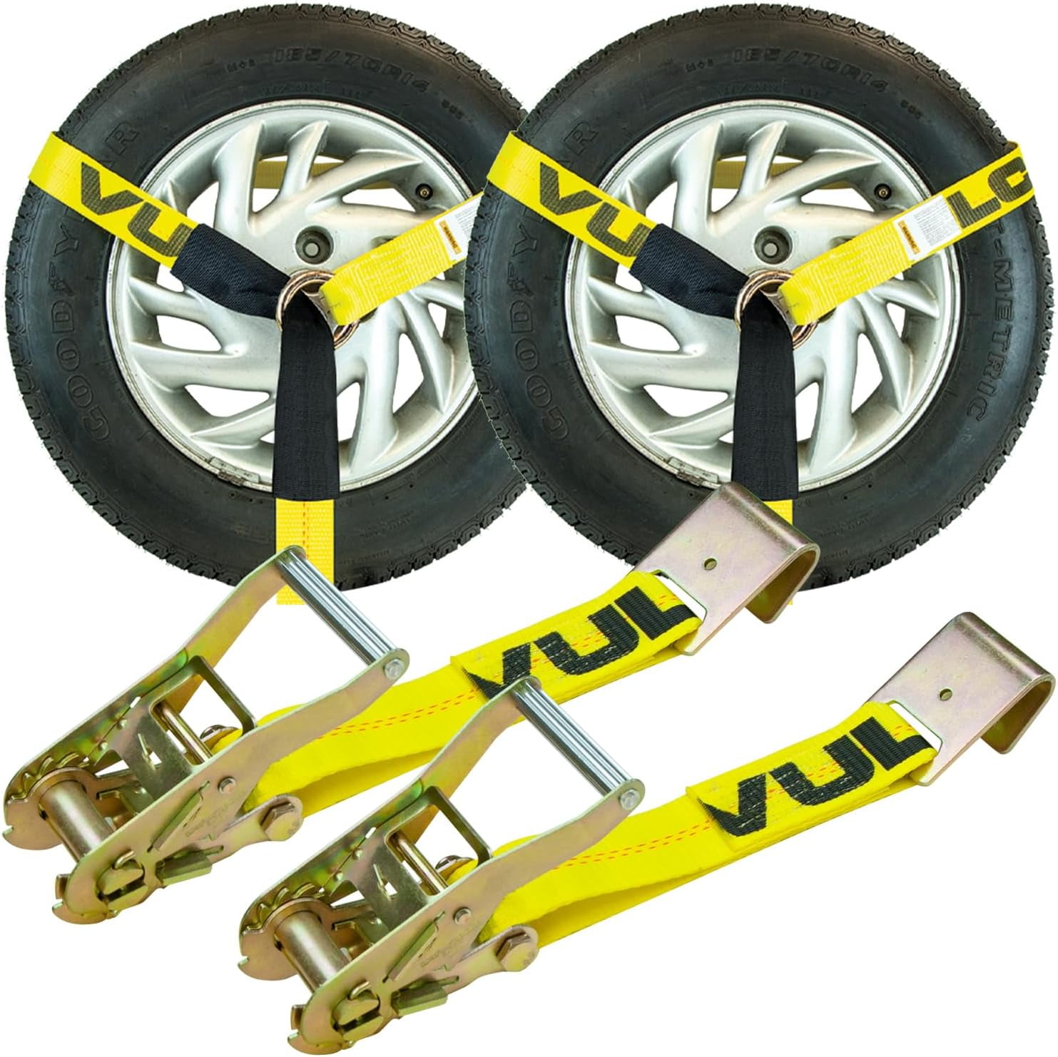 VULCAN Car Tie Down - Flat Hooks - Lasso Style - 2 Inch x 96 Inch - 2 ...