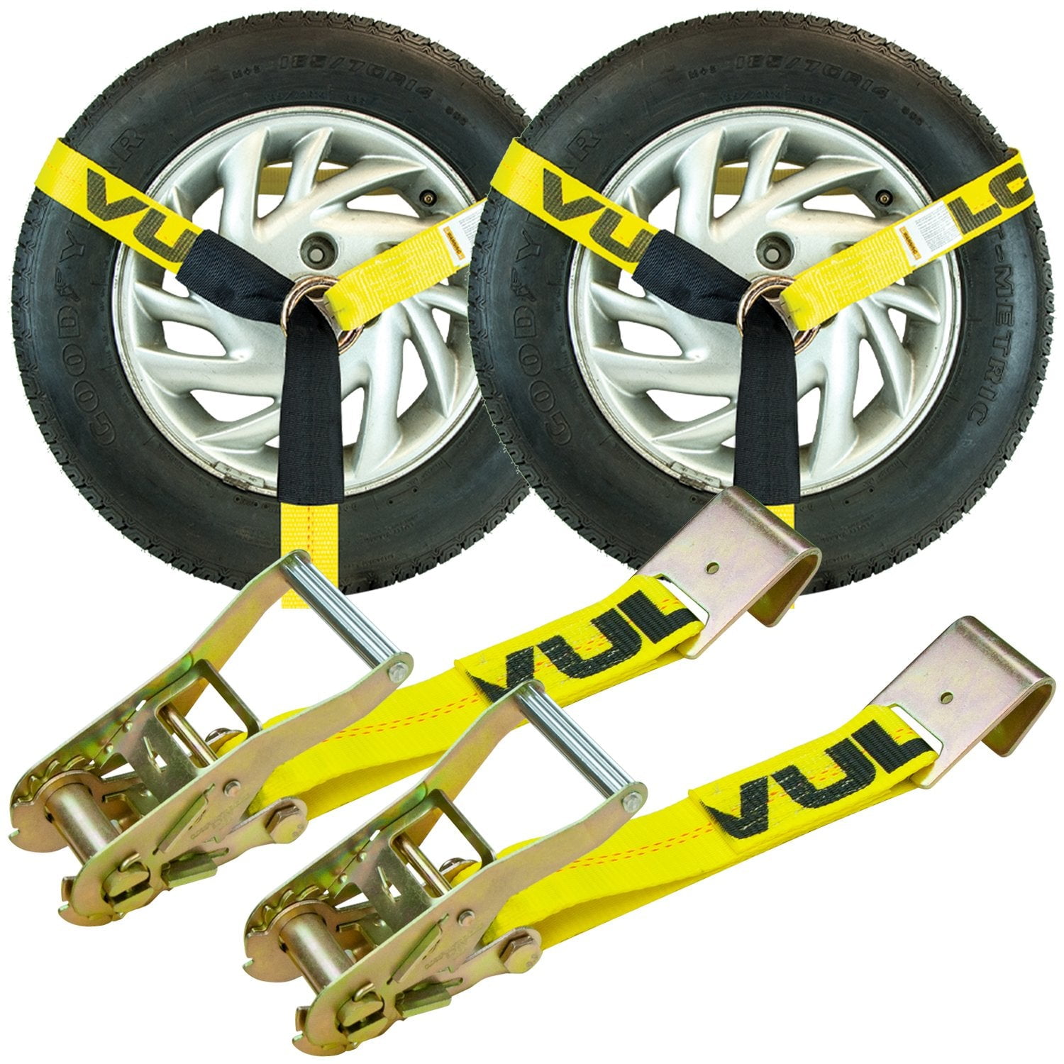 VULCAN Car Tie Down - Flat Hooks - Lasso Style - 2 inch x 96 inch - 2 ...