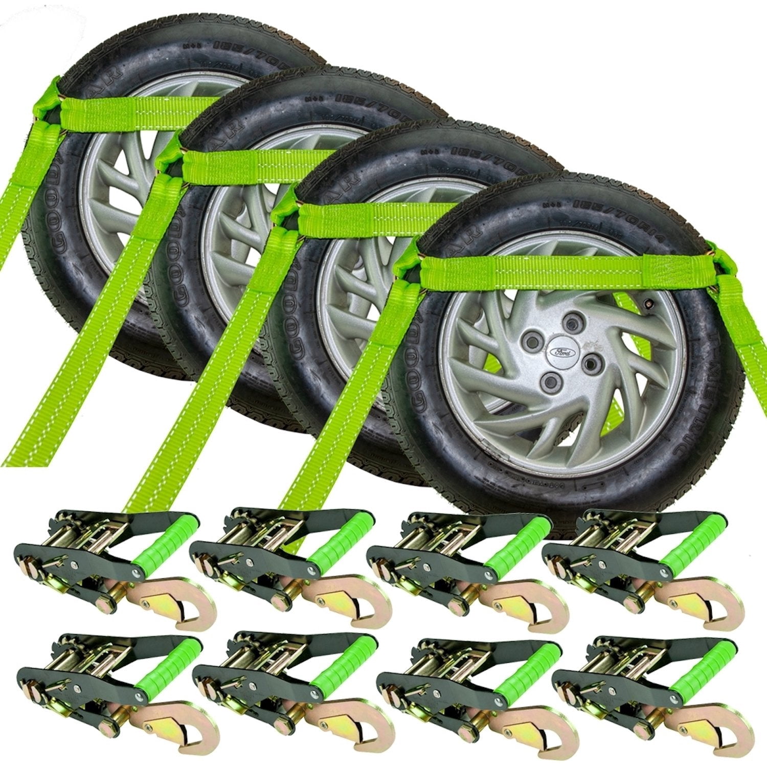 VULCAN Car Tie Down - Snap Hooks - Side Rail - 4 Pack - High-Viz - 3300 ...