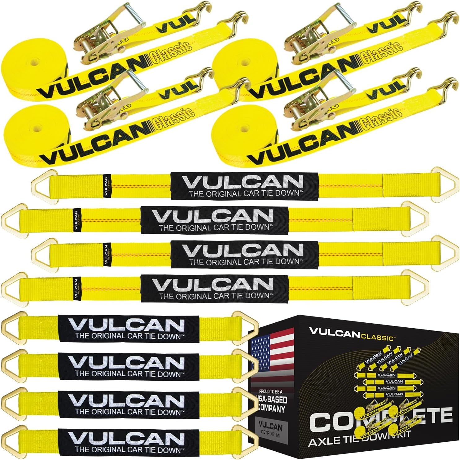 VULCAN Complete Axle Strap Tie Down Kit with Wire Hook Ratchet Straps ...