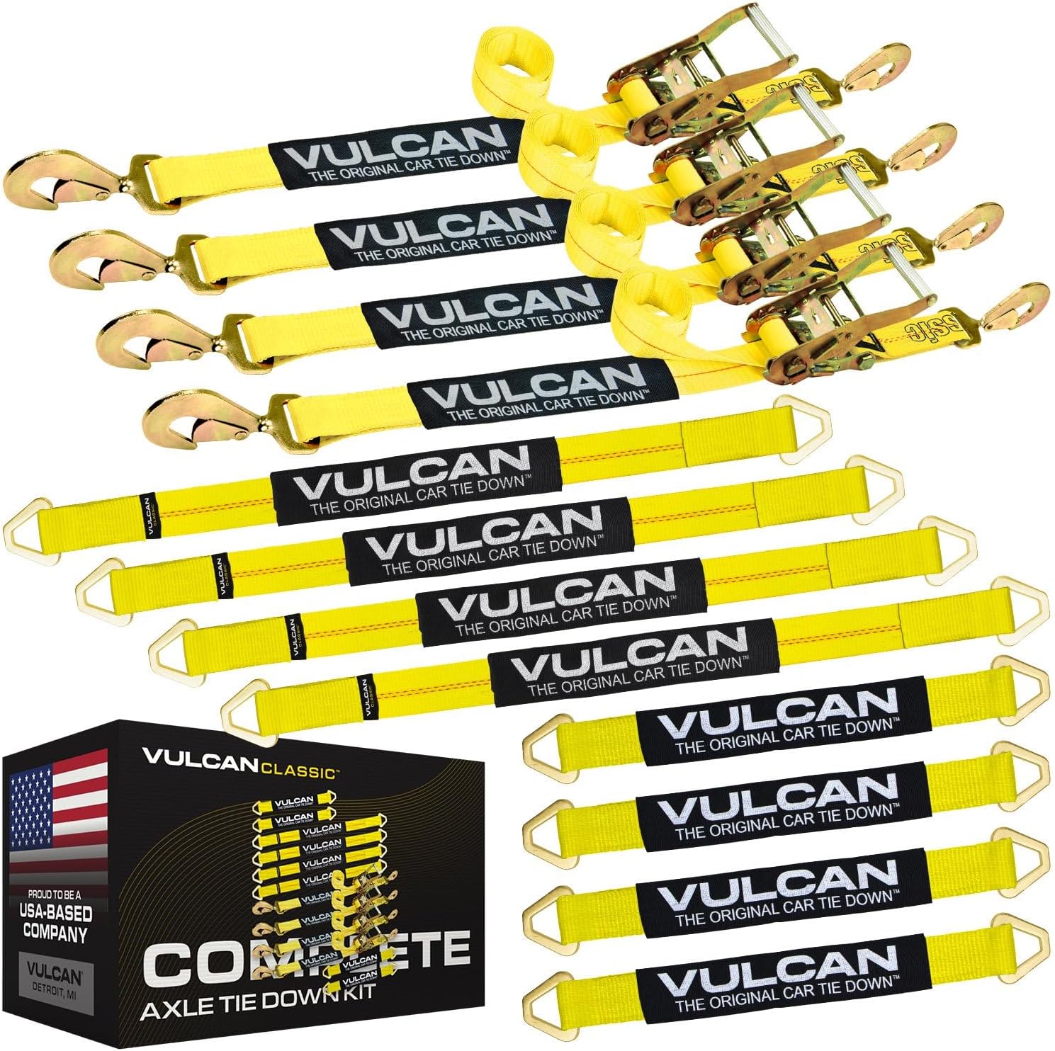 VULCAN Complete Axle Strap Tie Down Kit with Snap Hook Ratchet Straps ...