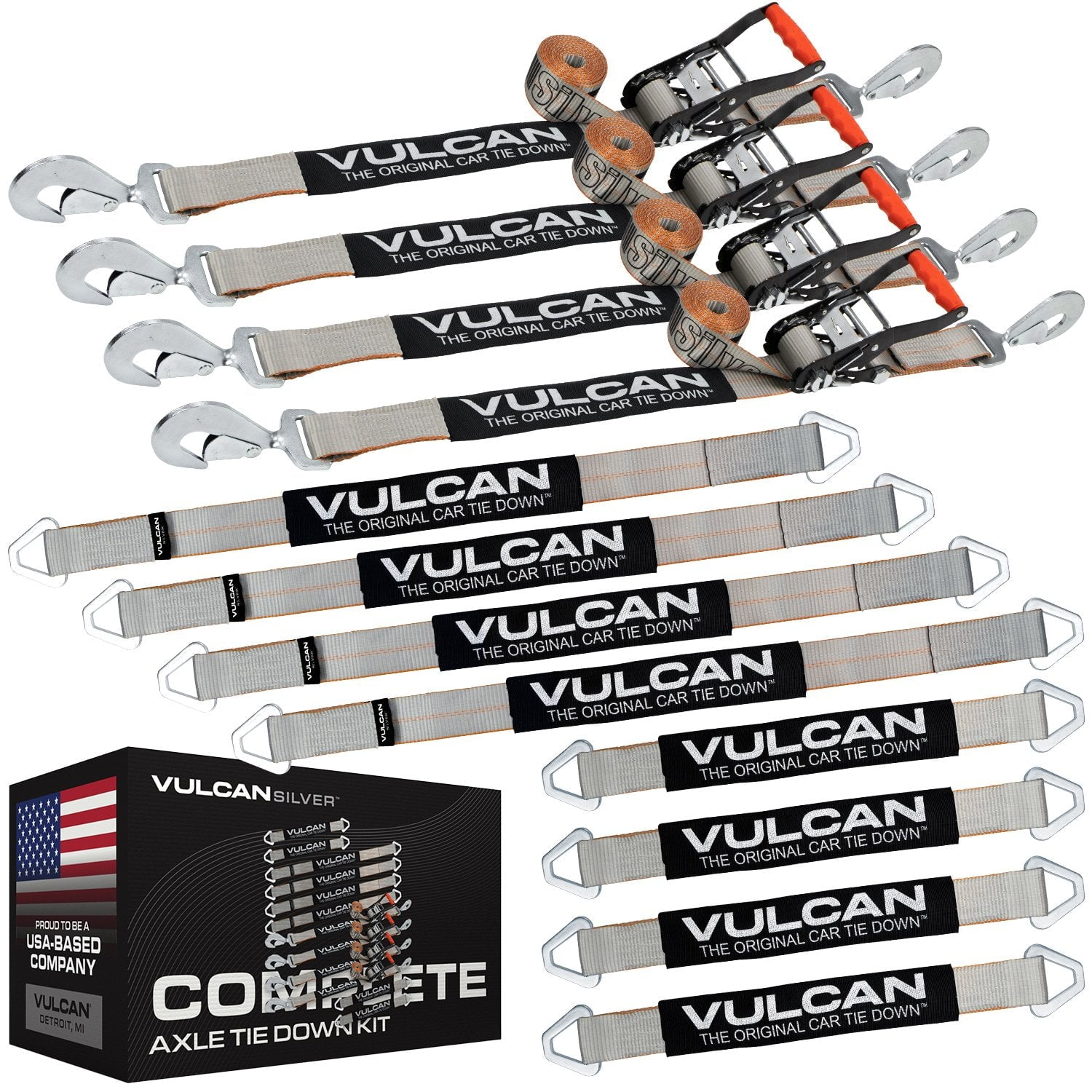 VULCAN Complete Axle Strap Tie Down Kit, Snap Hook Ratchet Straps ...