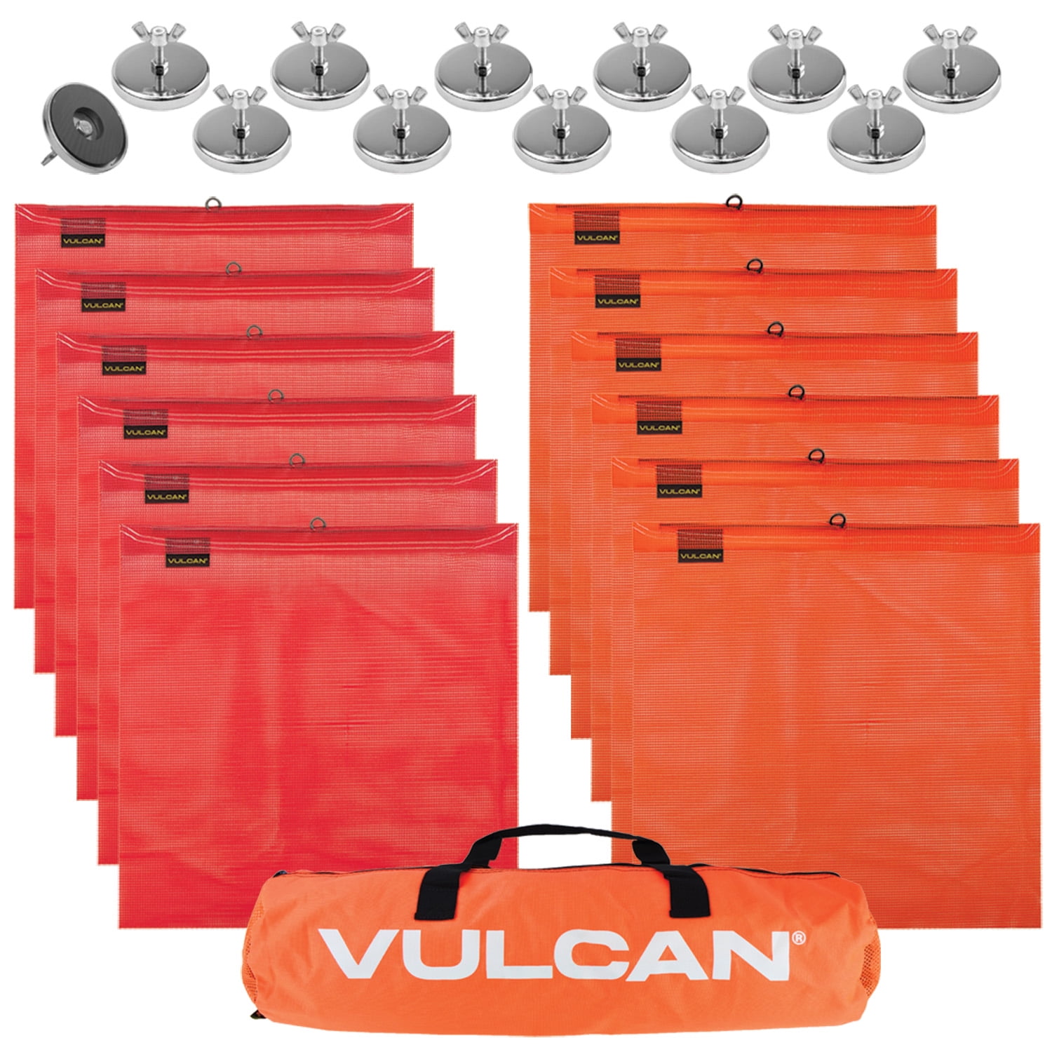 VULCAN Complete Heavy Duty Flags and Magnets Kit - 12 Magnets, 6 Orange ...