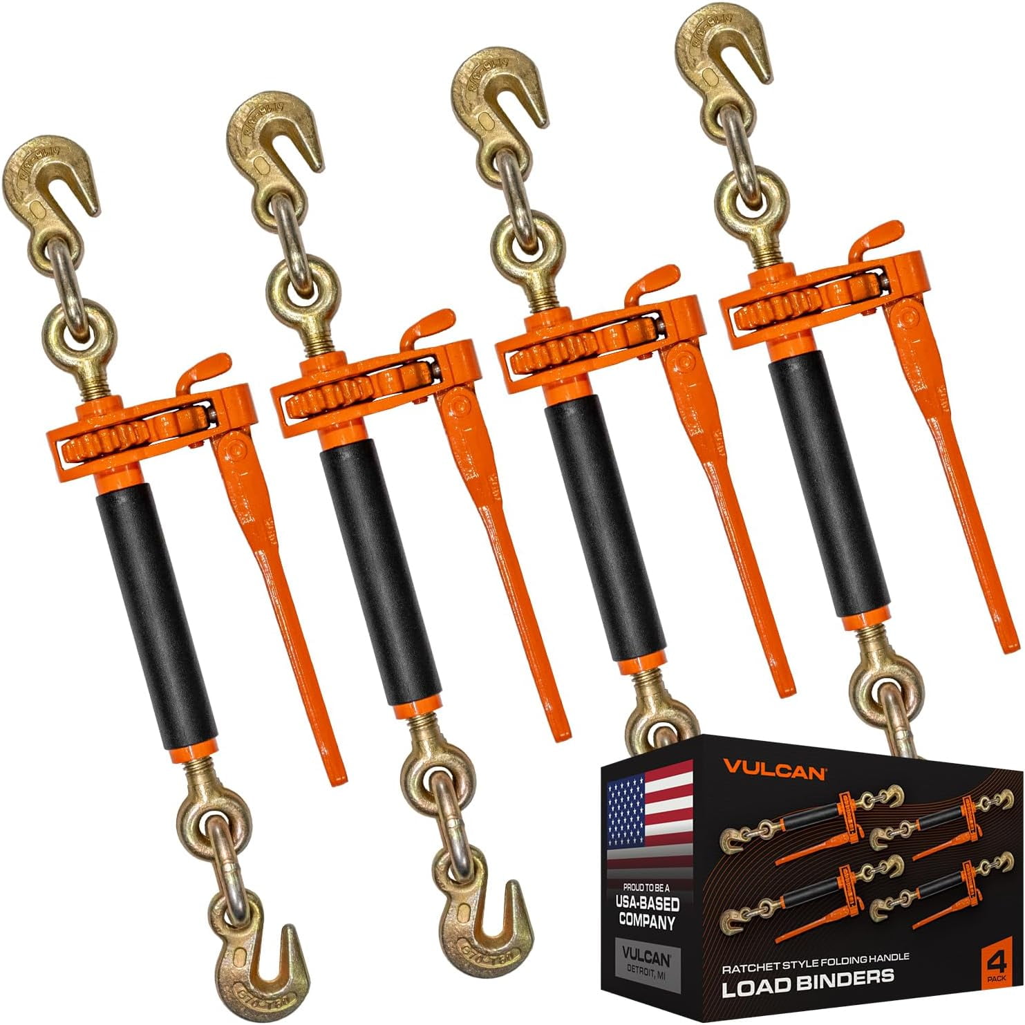 VULCAN Folding Handle Load Binder (Four Pack) with 2 Grab Hooks ...