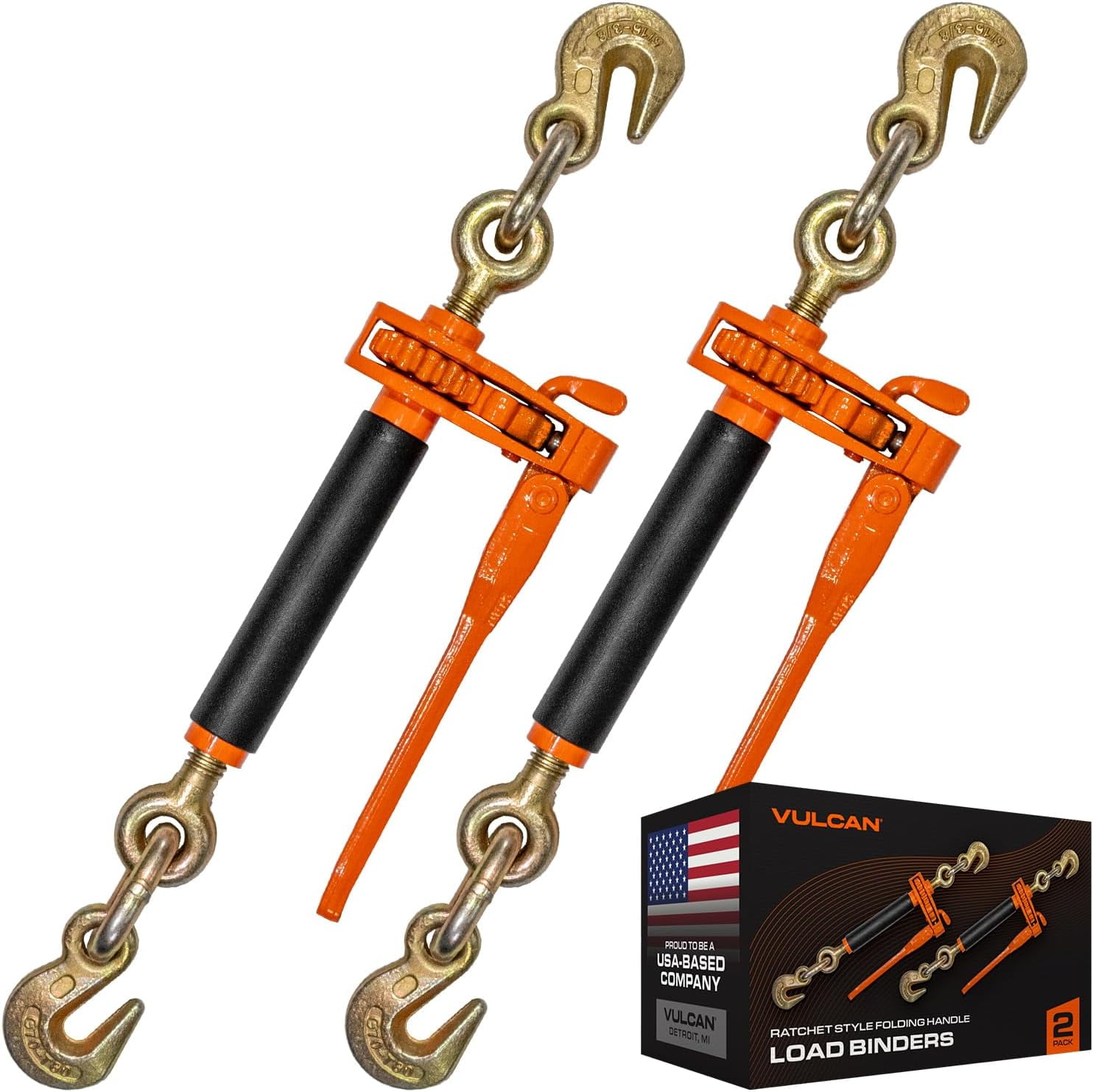 VULCAN Folding Handle Load Binder (Two Pack) with 2 Grab Hooks ...