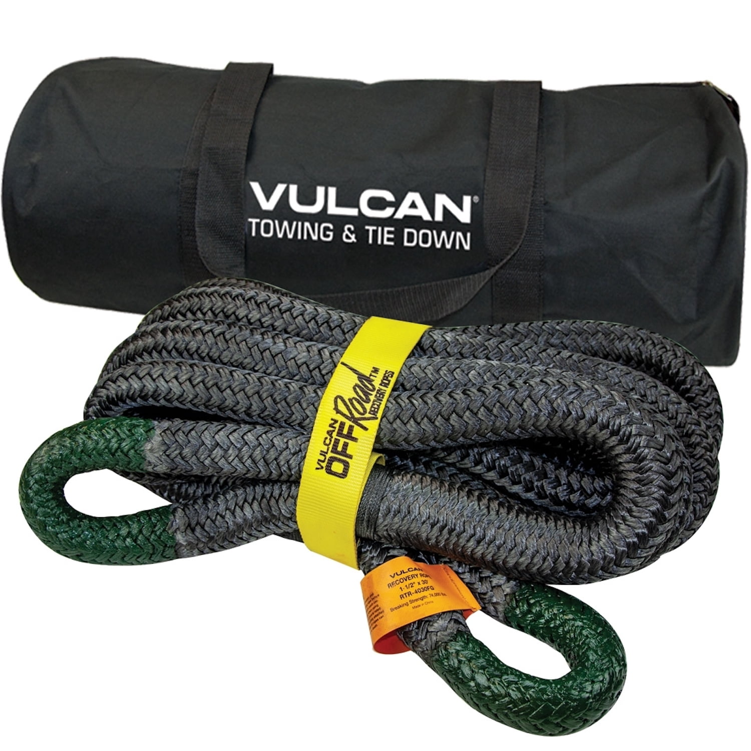 VULCAN Off-Road Recovery Rope, 1-1/2 inch x 30 foot, Green Eyes, 74000 ...
