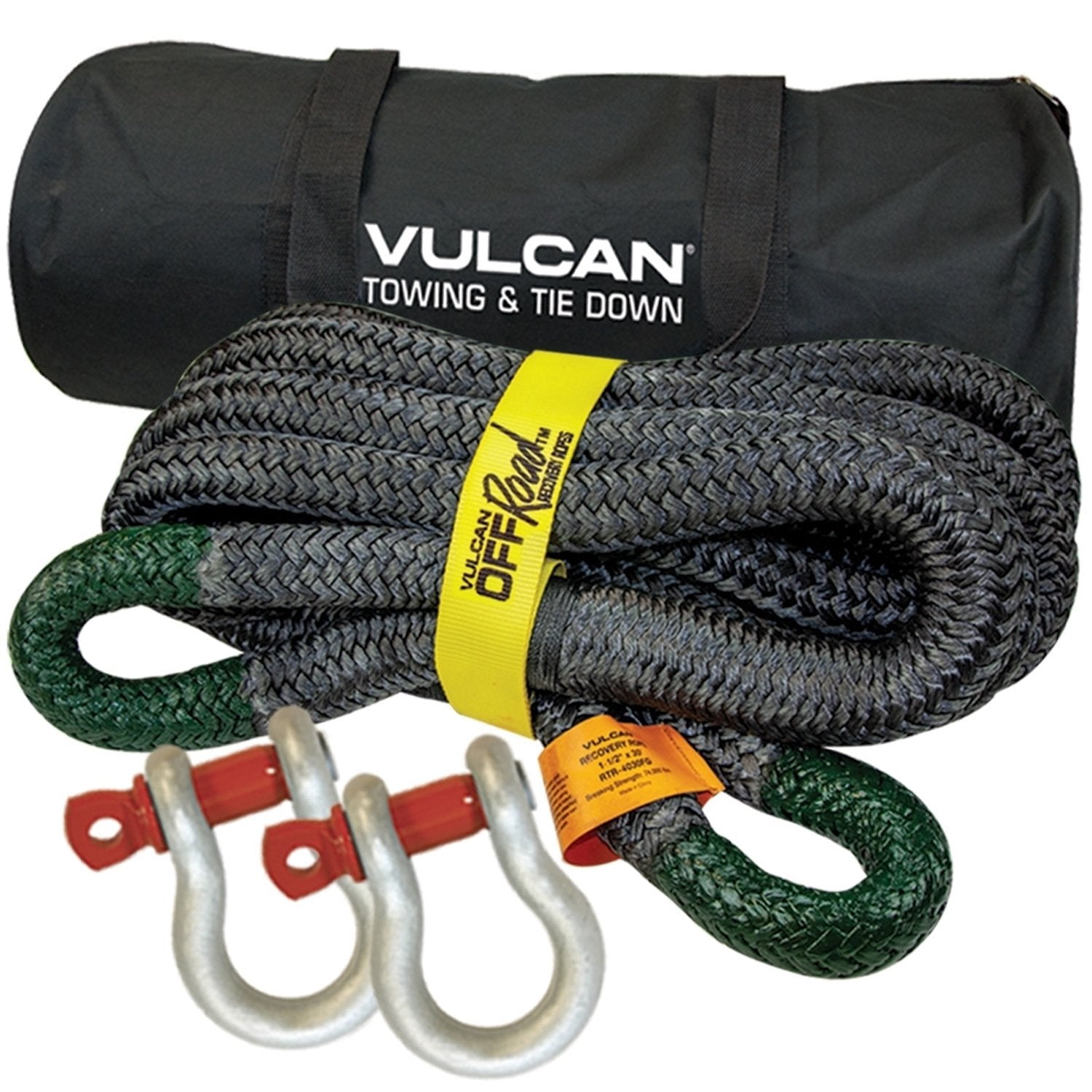 VULCAN Off-Road Recovery Rope Kit, 1-1/2 inch x 30 foot Rope, Two ...