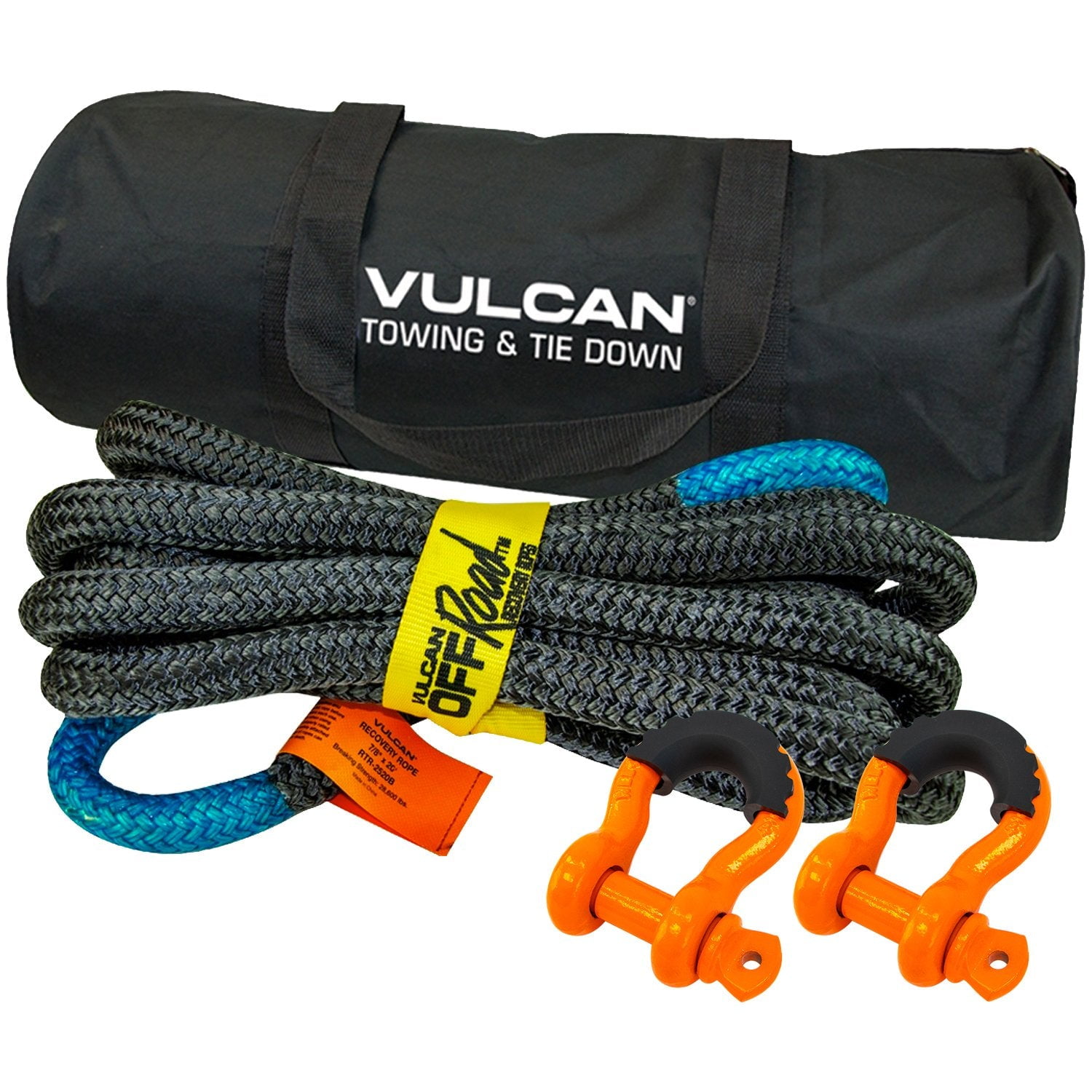 VULCAN Off-Road Recovery Rope Kit, 7/8 inch x 20 foot Rope, Two ...