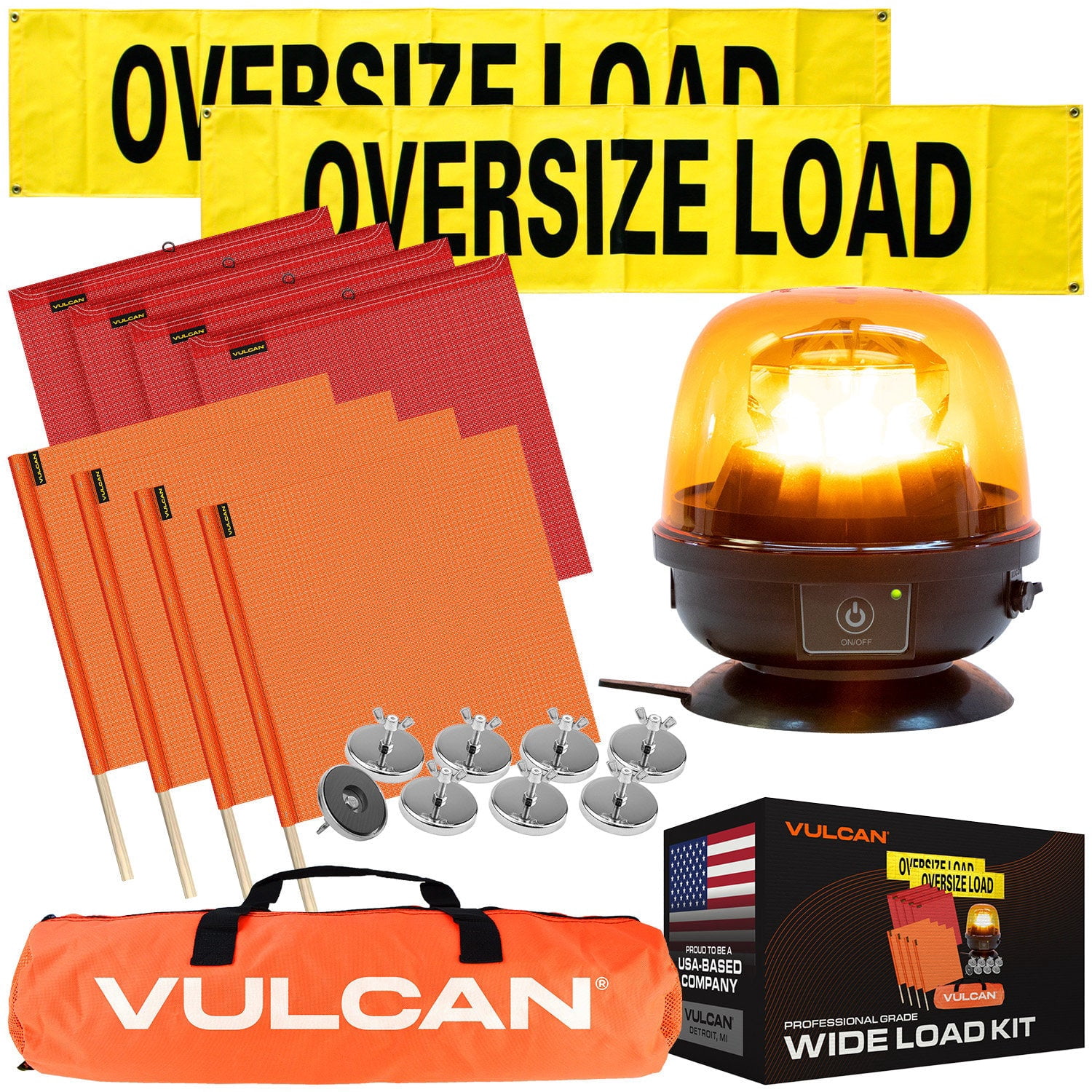 VULCAN Pilot Car Kit, 2 Solid Oversized Load Banners, 1 LED Beacon, 8 ...