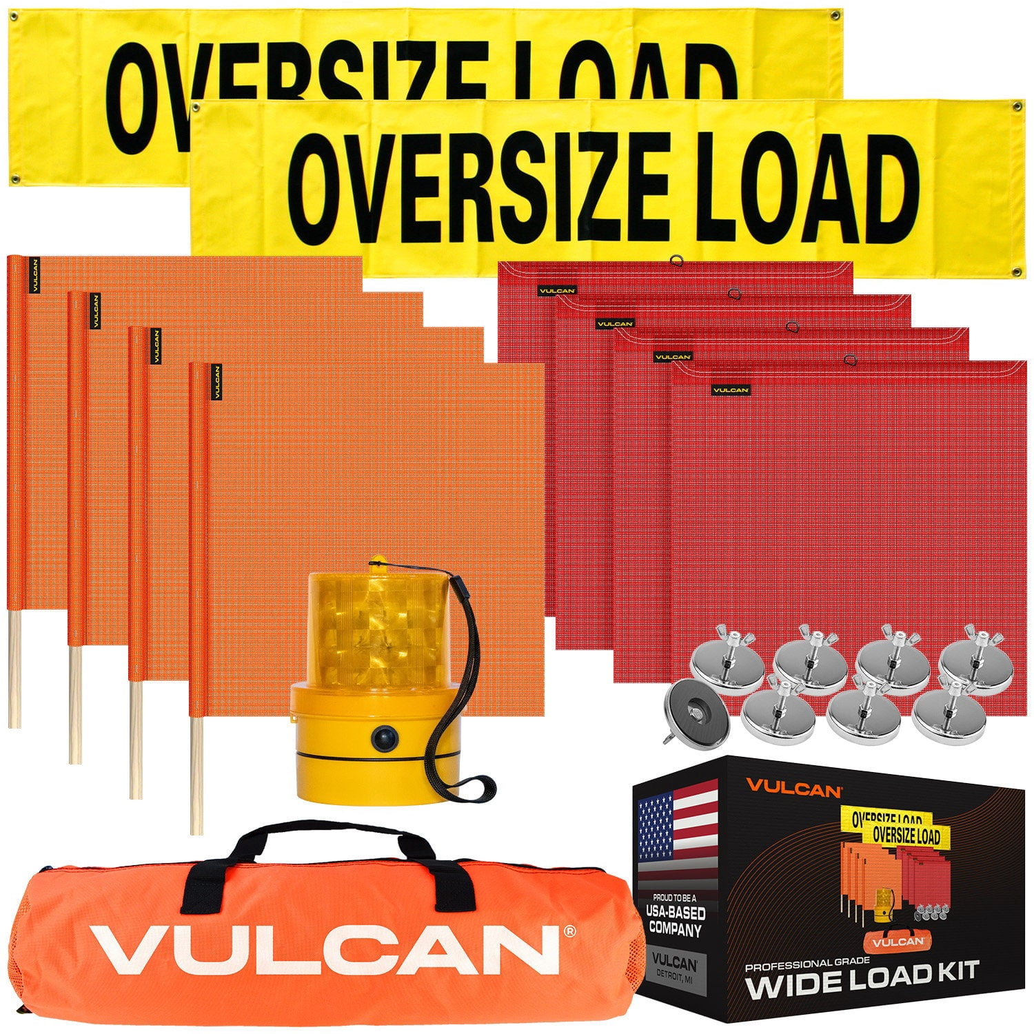 VULCAN Pilot Car Kit, 2 Solid Oversized Load Banners, 1 LED Emergency ...
