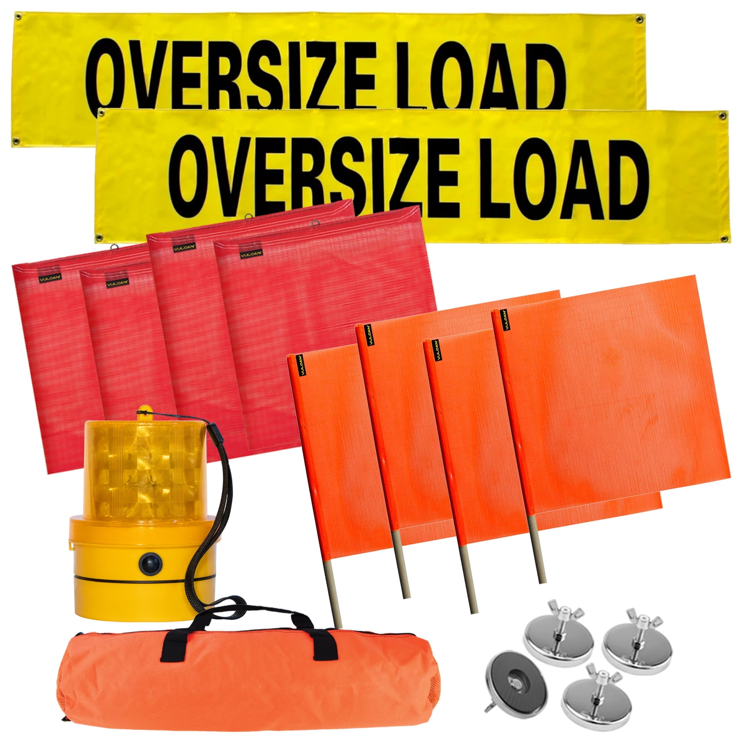 VULCAN Pilot Car Kit, 2 Solid Oversized Load Banners, 1 LED Emergency ...